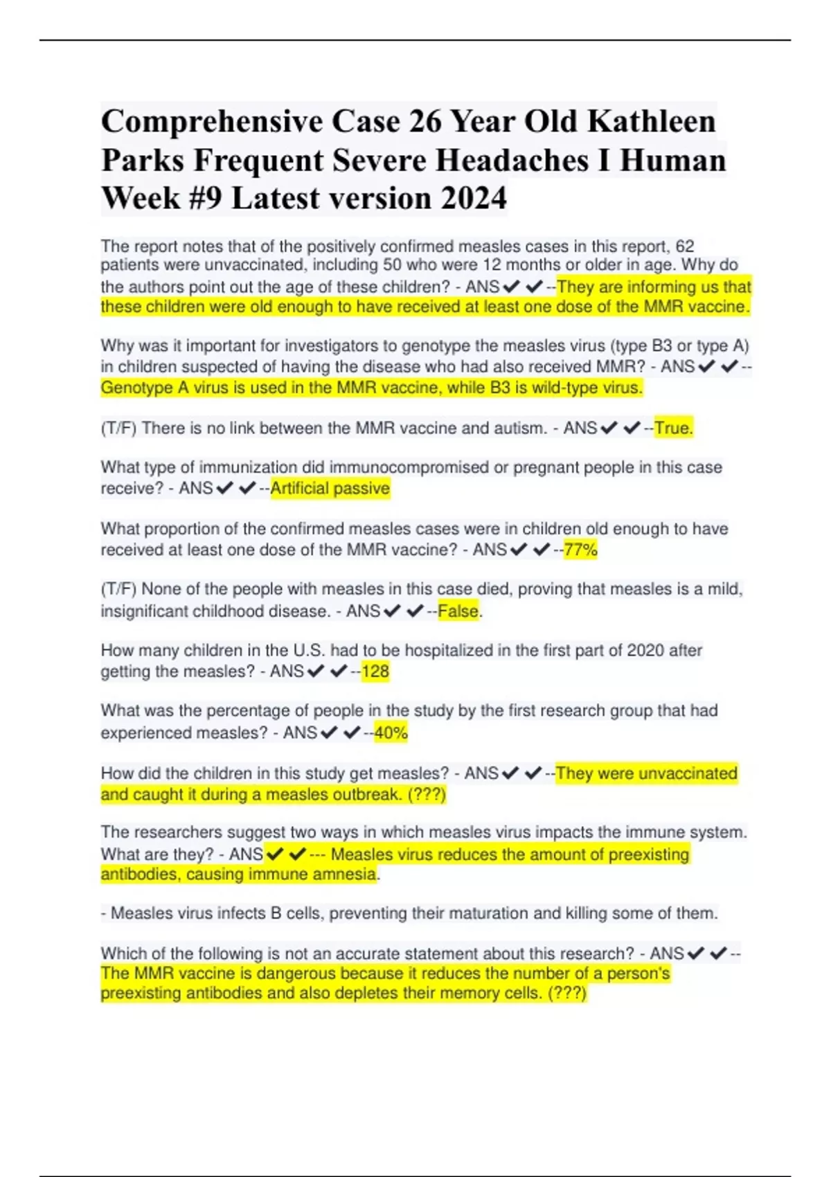 Comprehensive Case 26 Year Old Kathleen Parks Frequent Severe Headaches ...