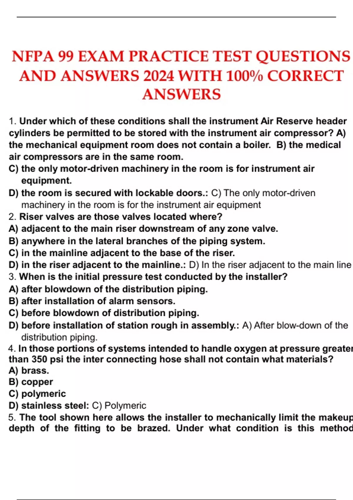 NFPA 99 EXAM PRACTICE TEST QUESTIONS AND ANSWERS 2024 WITH 100% CORRECT ...