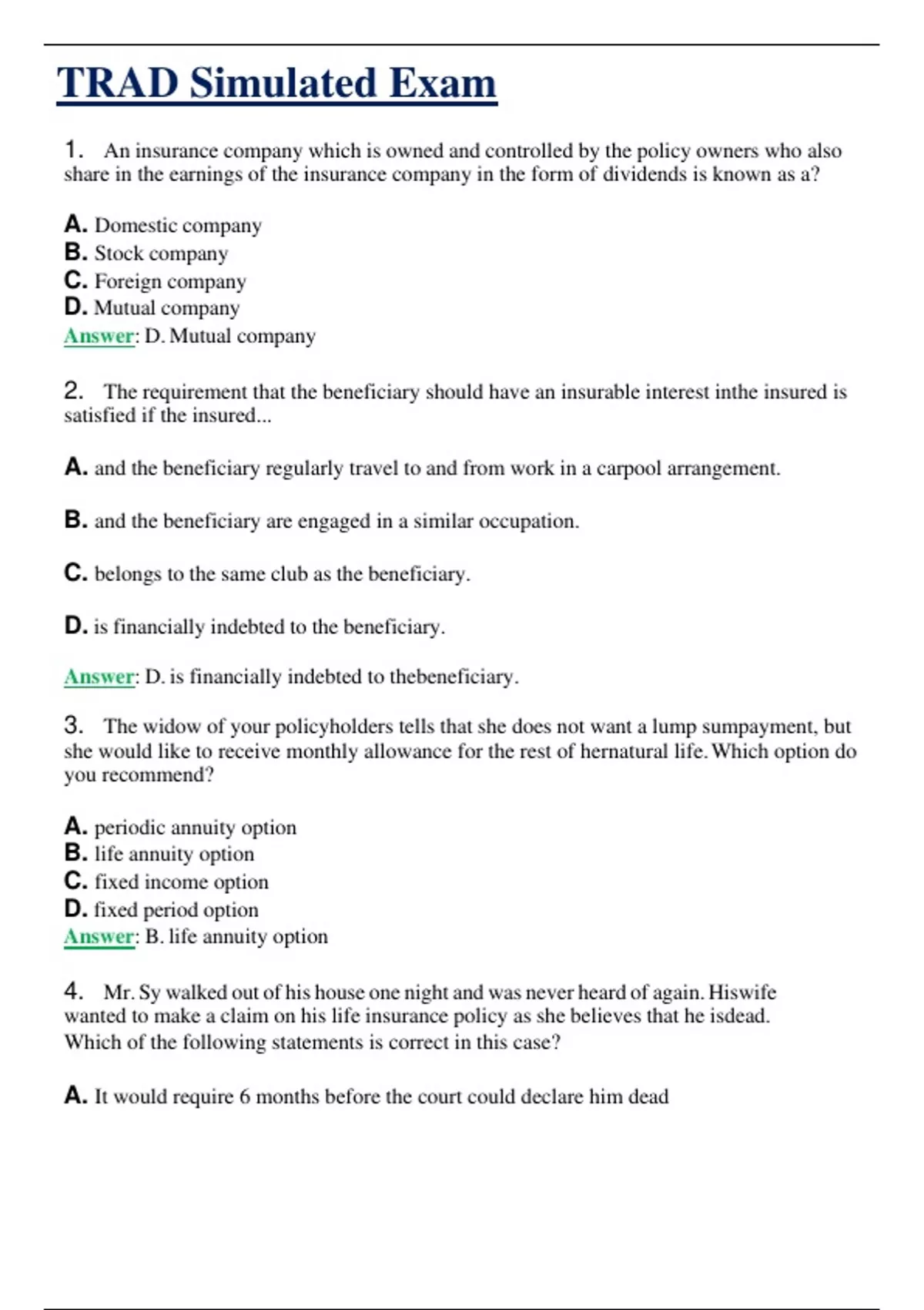 TRAD Simulated Exam ( Latest 2024 / 2025 ) Actual Questions and Answers ...