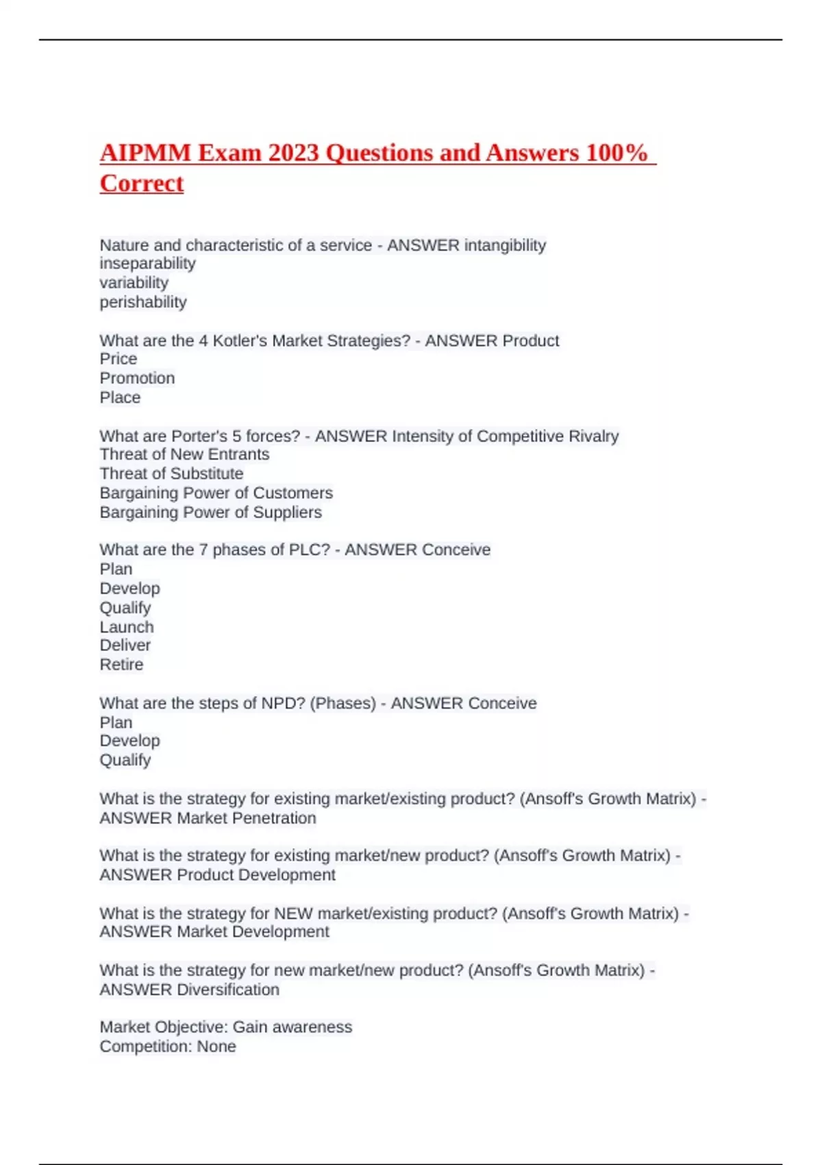 AIPMM Exam 2023 Questions and Answers 101 - AIPMM - Stuvia US
