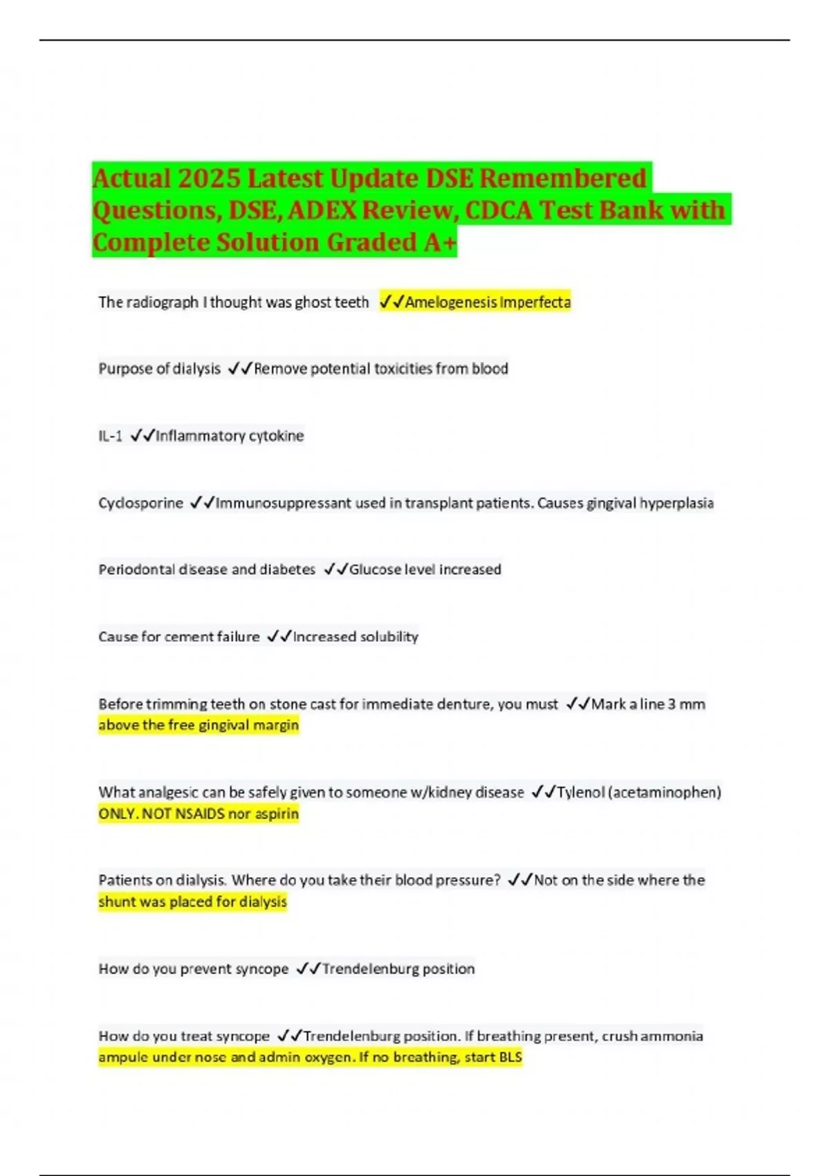 Actual 2025 Latest Update DSE Remembered Questions, DSE, ADEX Review ...