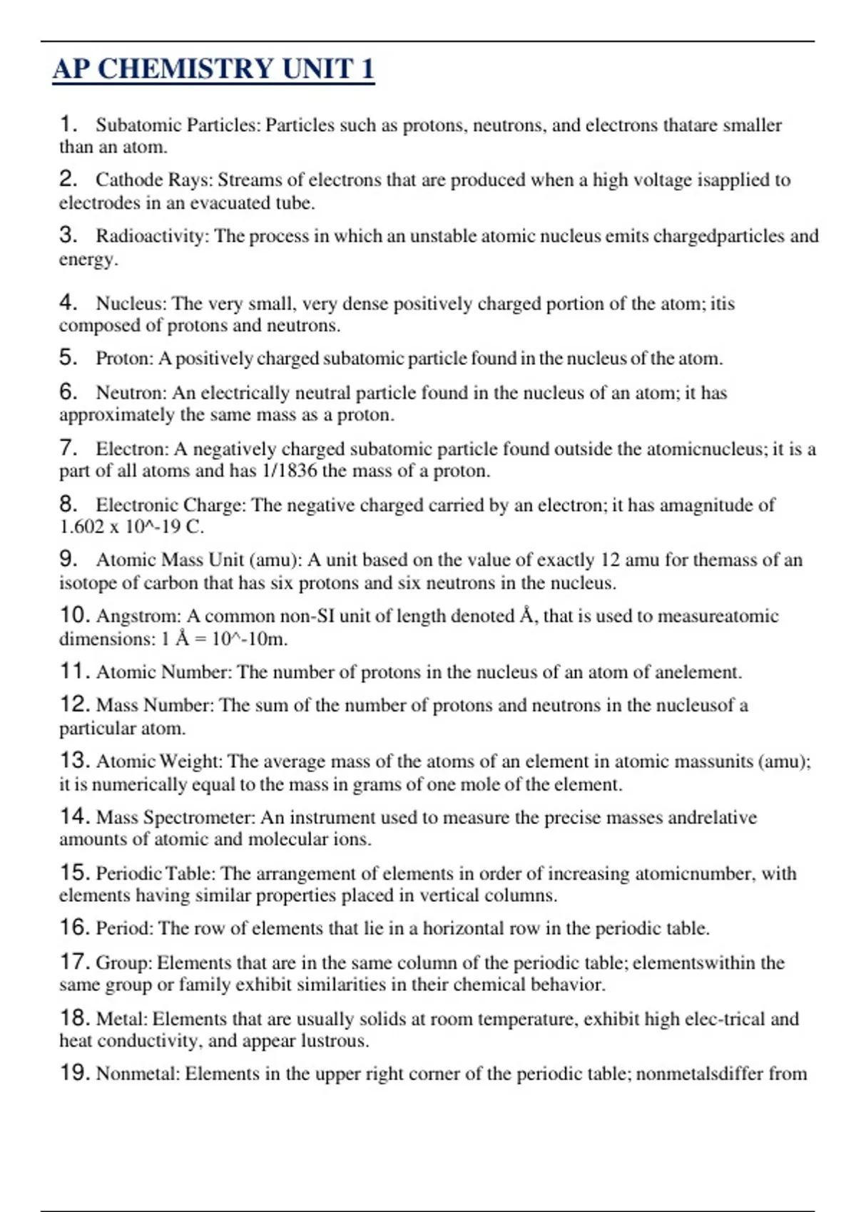AP CHEMISTRY UNIT 1 - 4 ( Latest 2024 / 2025 ) Actual Questions and ...