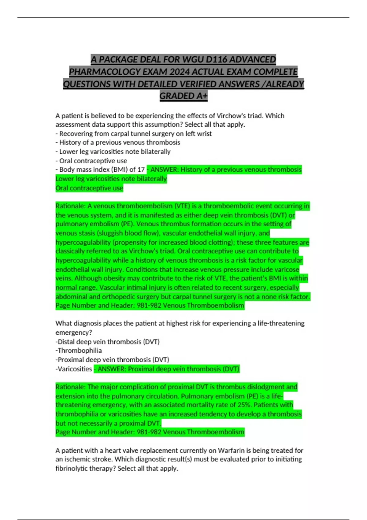 A PACKAGE DEAL FOR WGU D116 ADVANCED PHARMACOLOGY - A PACKAGE DEAL FOR ...