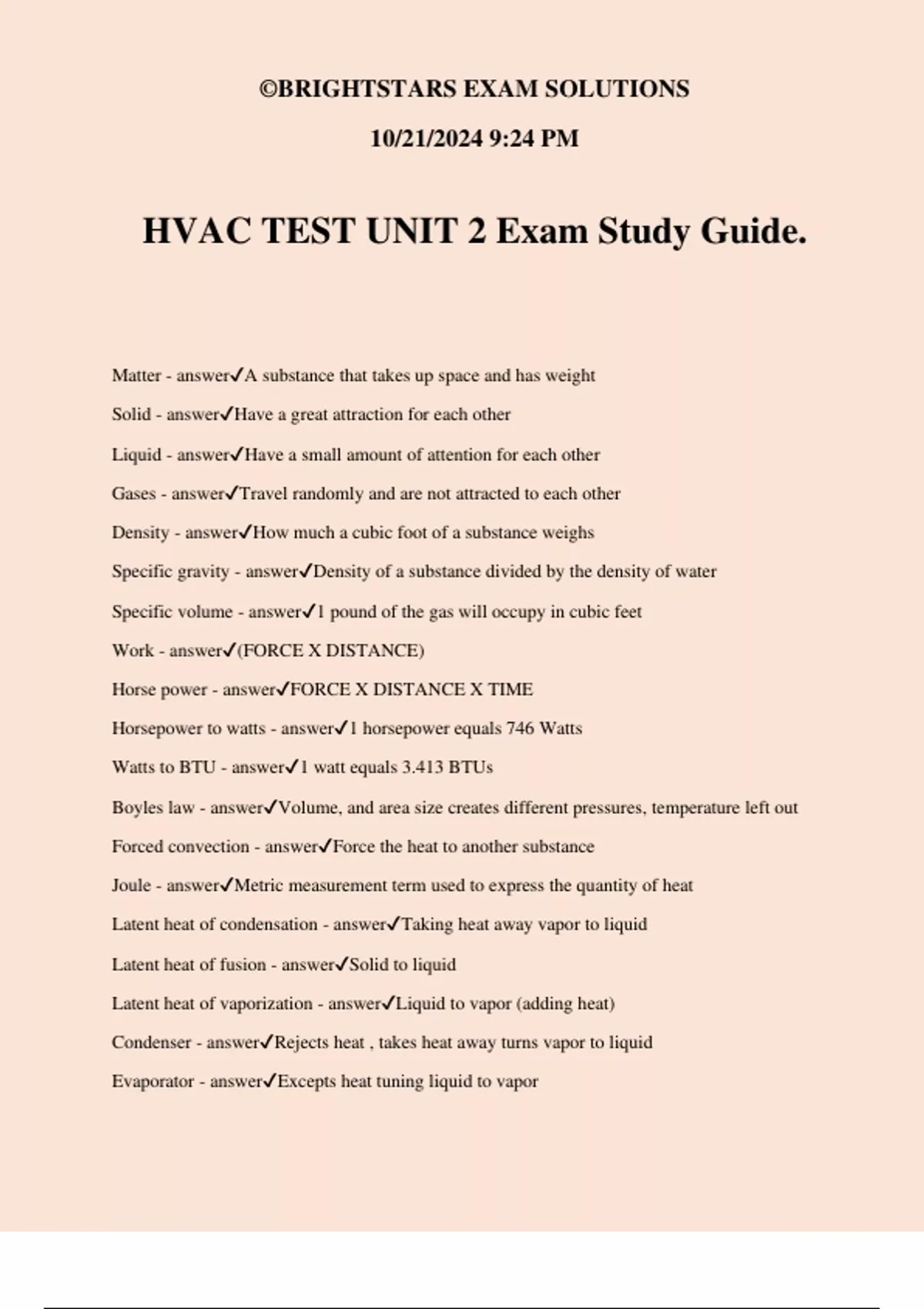 HVAC TEST UNIT 2 Exam Study Guide. - HVAC - Stuvia US