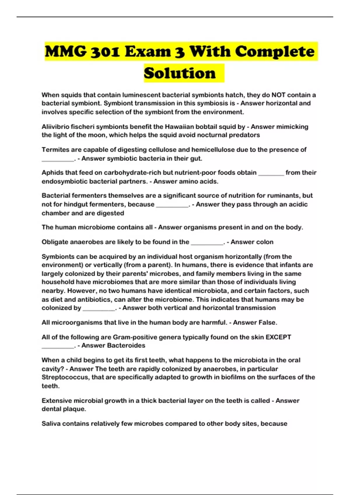 MMG 301 Exam 3 With Complete Solution - MMG 301 - Stuvia US