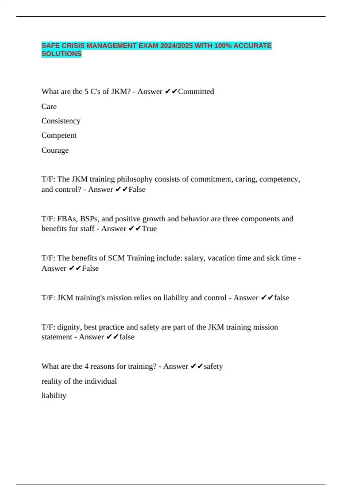 SAFE CRISIS MANAGEMENT EXAM 2024/2025 WITH 100% ACCURATE SOLUTIONS ...