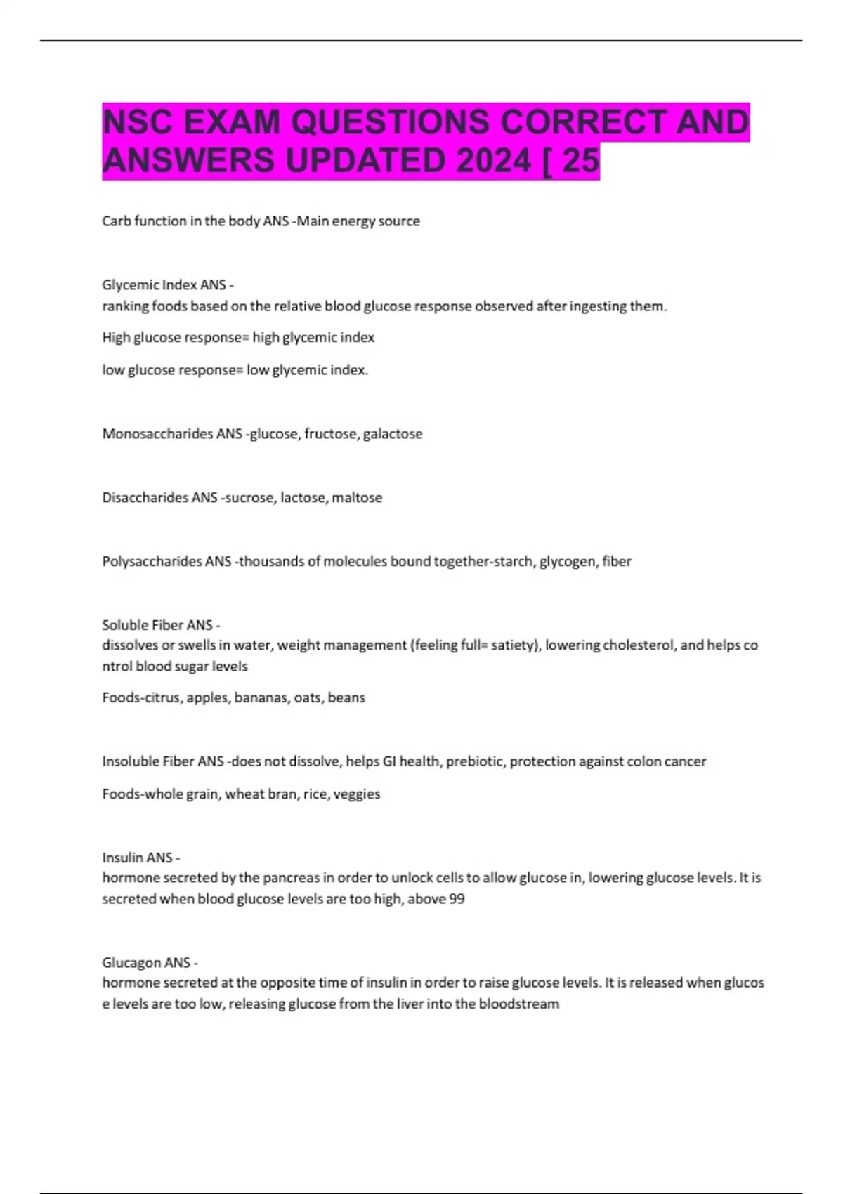 NSC EXAM QUESTIONS CORRECT AND ANSWERS UPDATED 2024 [ 25 - NSC - Stuvia US