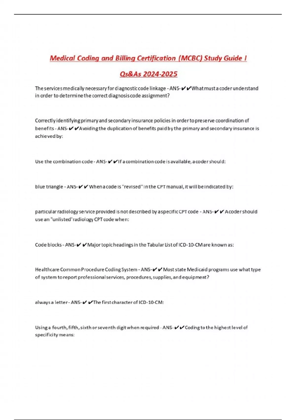 Medical Coding and Billing Certification (MCBC) Study Guide I Qs&As ...