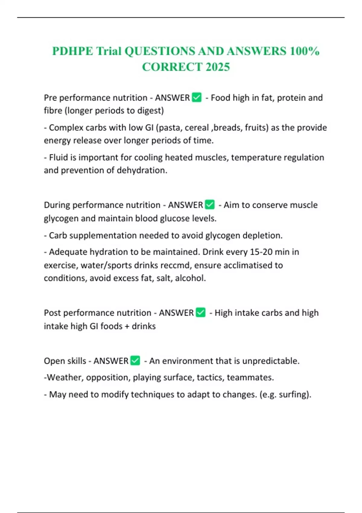 PDHPE Trial QUESTIONS AND ANSWERS 100% CORRECT 2025 - PDHPE - Stuvia UK
