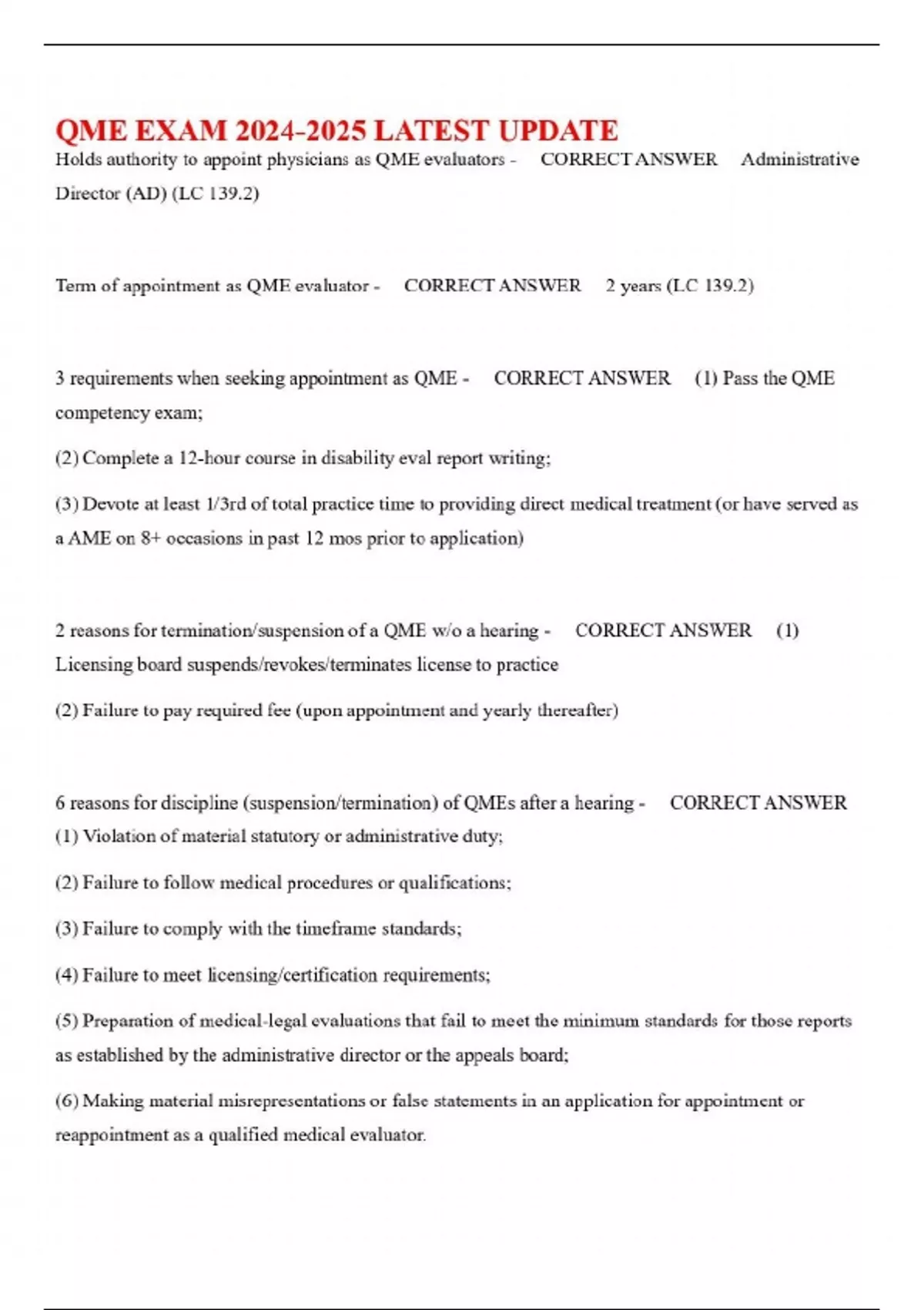 QME EXAM LATEST UPDATE - Qme - Stuvia US