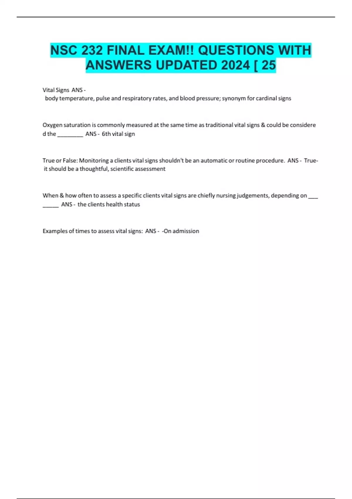 NSC 232 FINAL EXAM!! QUESTIONS WITH ANSWERS UPDATED 2024 [ 25 - NSC ...