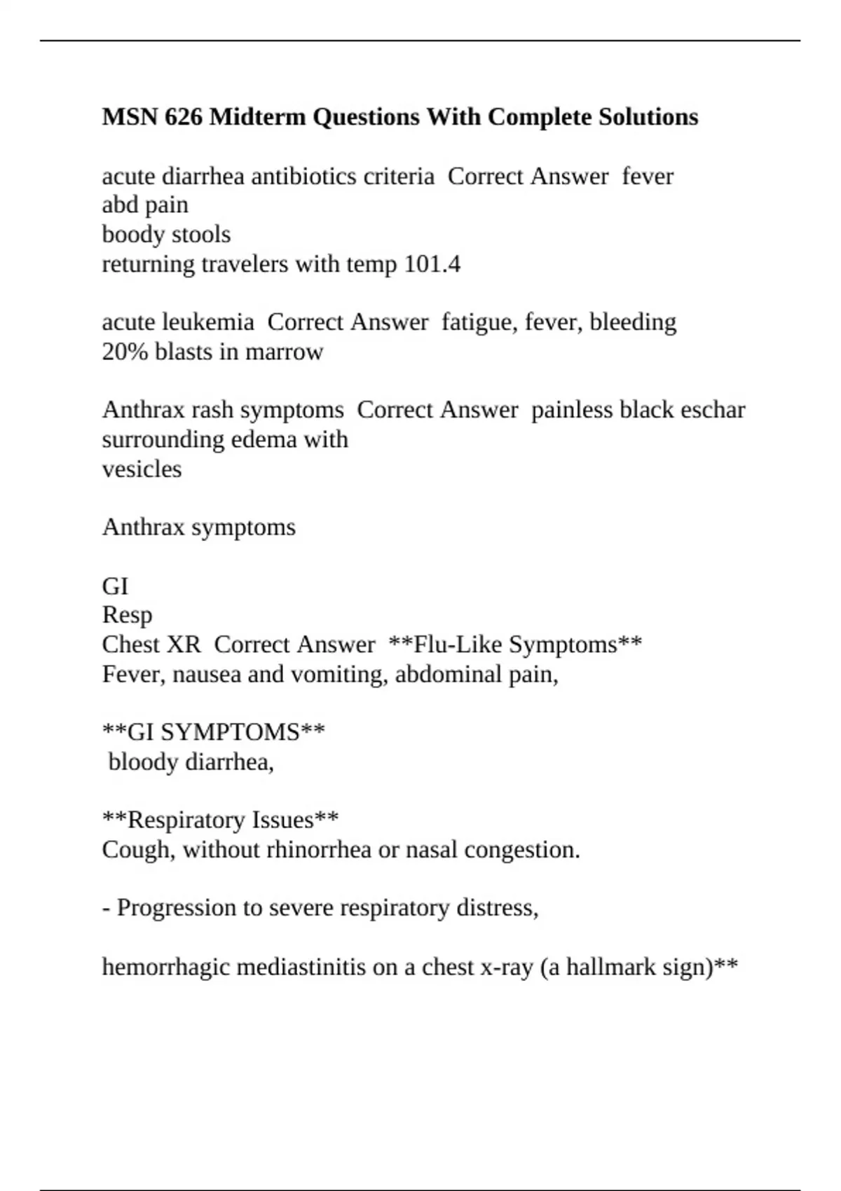 MSN 626 exam 1 Questions With Complete Solutions - MSN 626 - Stuvia US