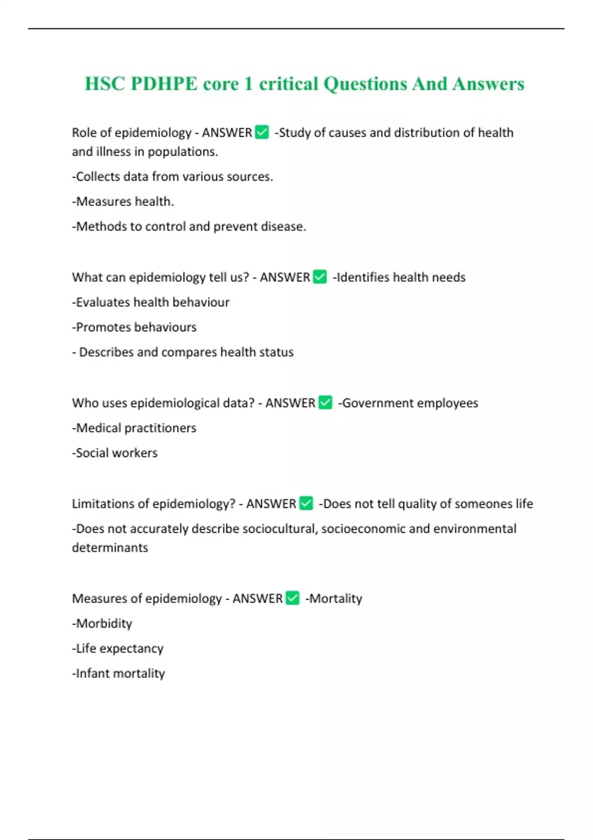 HSC PDHPE core 1 critical Questions And Answers - PDHPE - Stuvia US