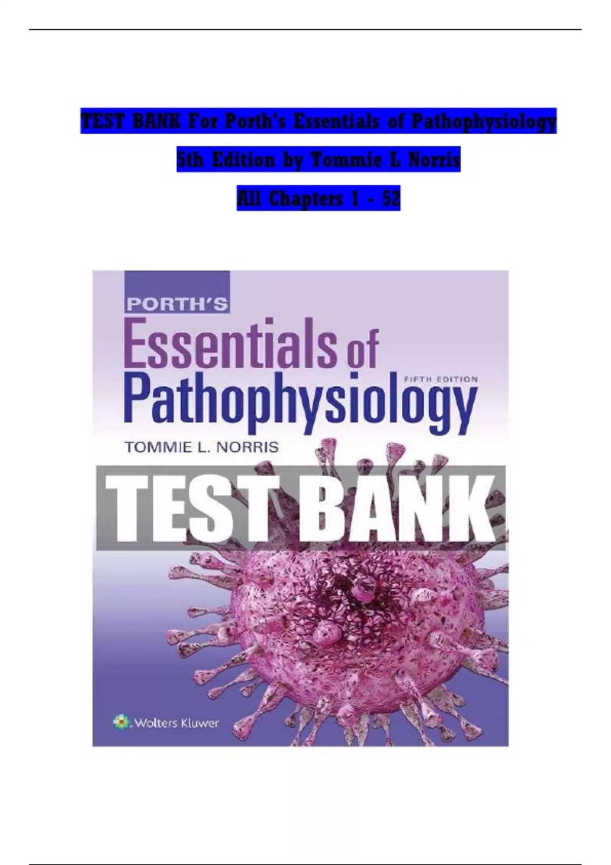 Porth's Essentials of Pathophysiology 5th Edition Test Bank by Tommie L ...
