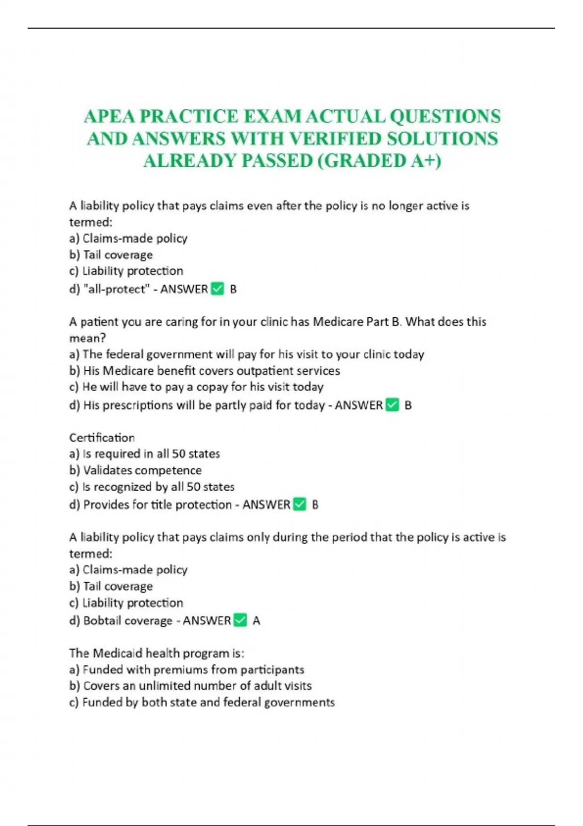 APEA 2025 BUNDLED EXAM ACTUAL QUESTIONS AND ANSWERS WITH VERIFIED ...
