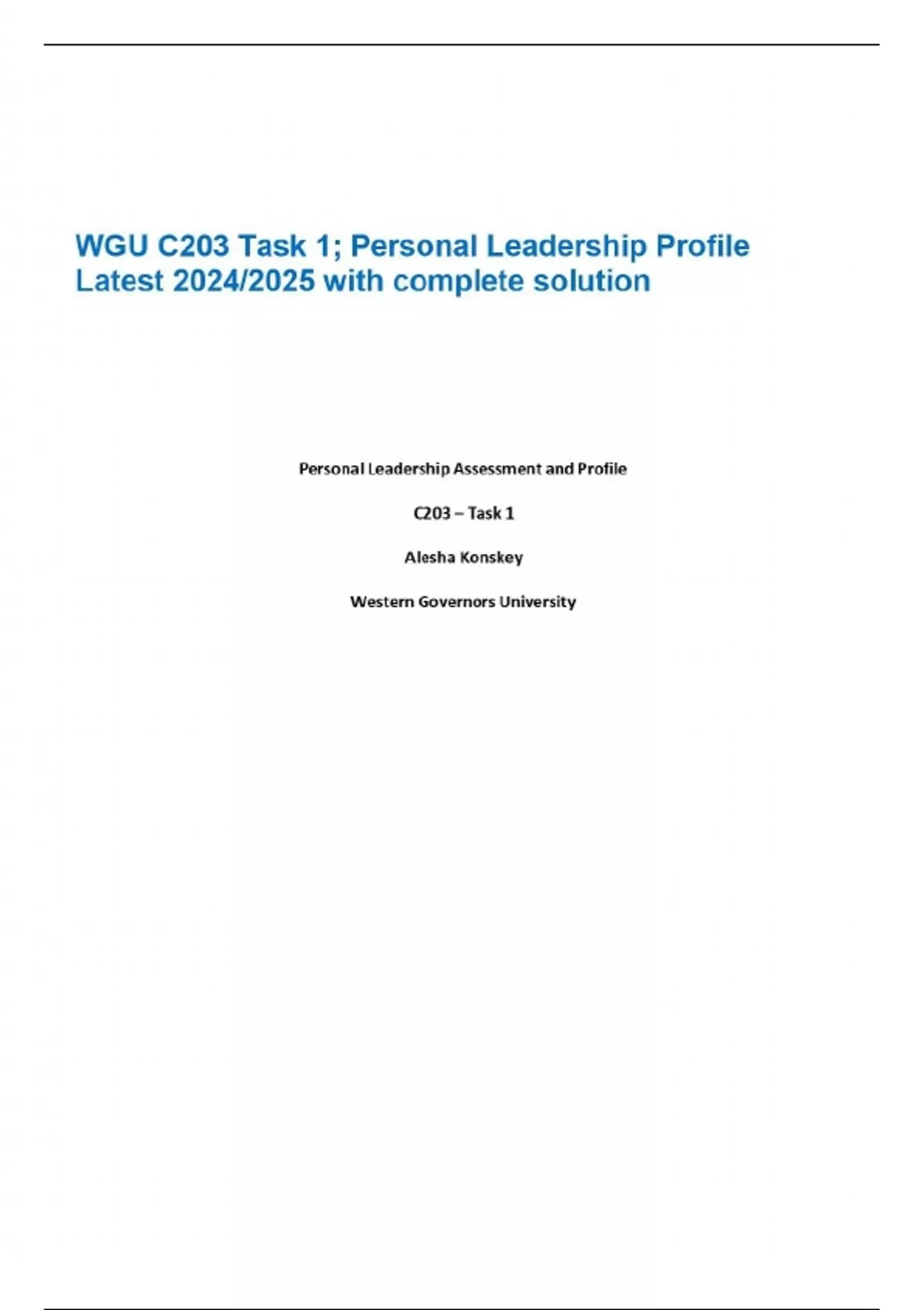 WGU C203 Task 1; Personal Leadership Profile Latest 2024/2025 with ...