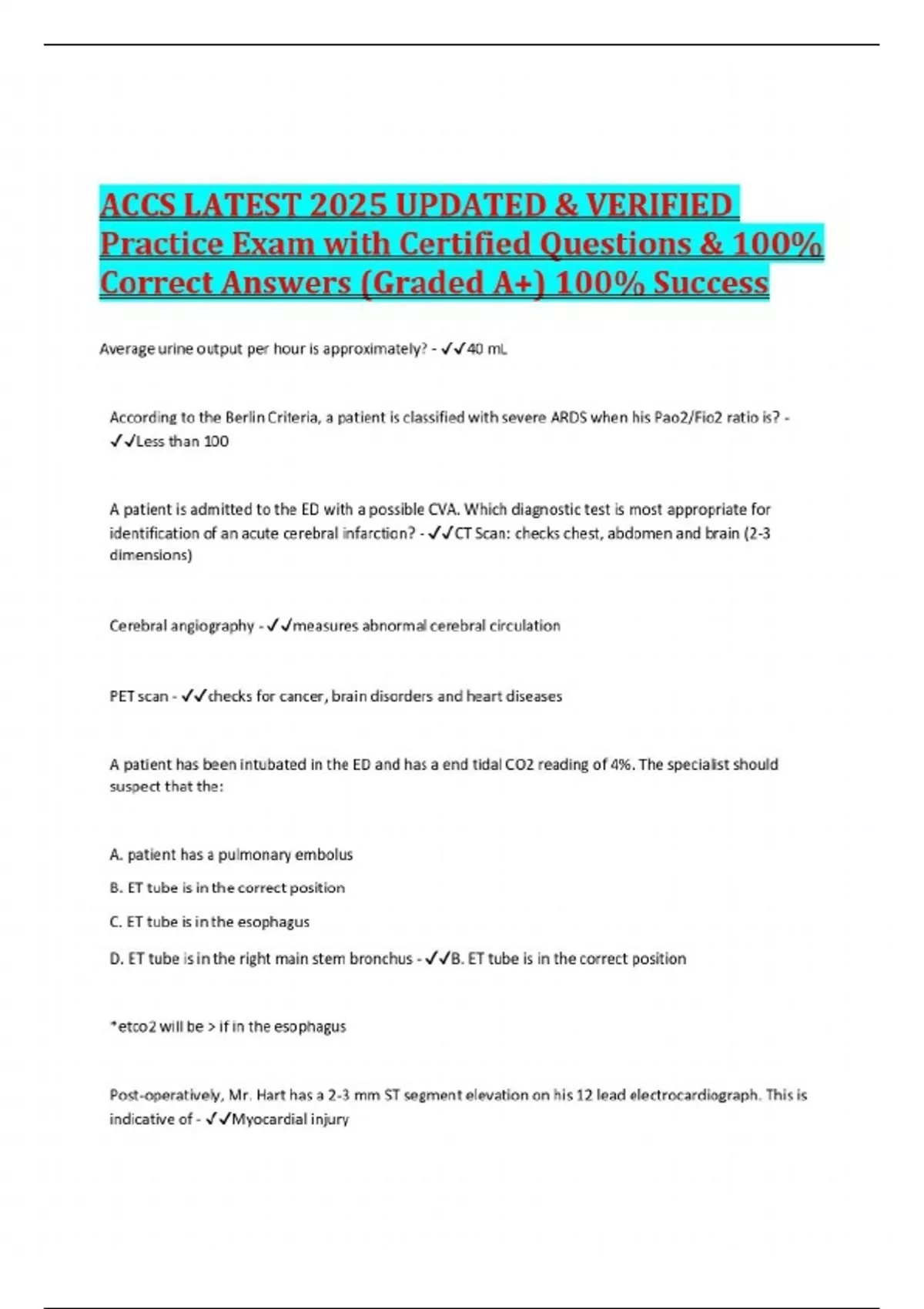 ACCS LATEST 2025 UPDATED & VERIFIED Practice Exam with Certified ...