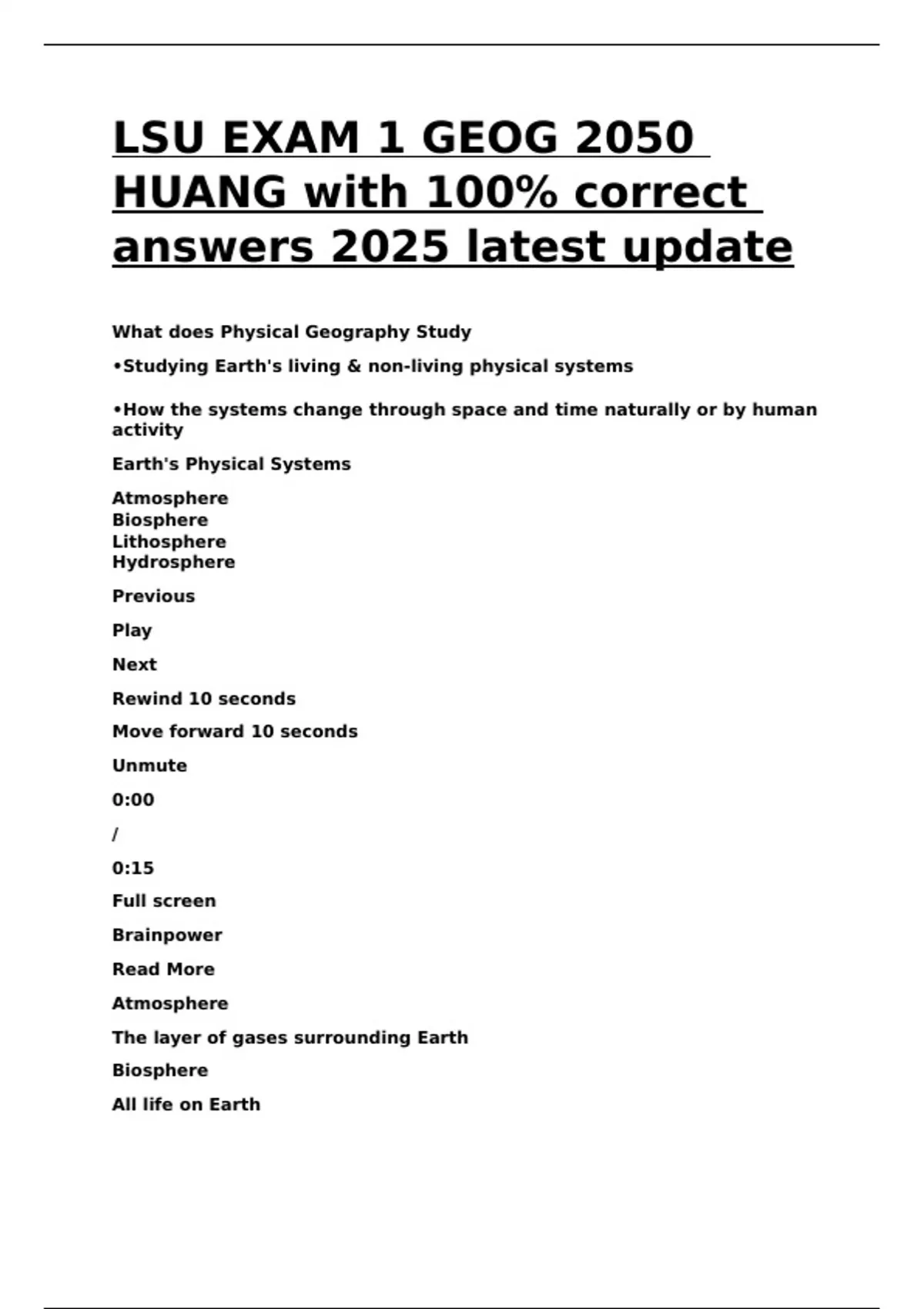 LSU EXAM 1 GEOG 2050 HUANG with 100- correct answers 2025 latest update ...