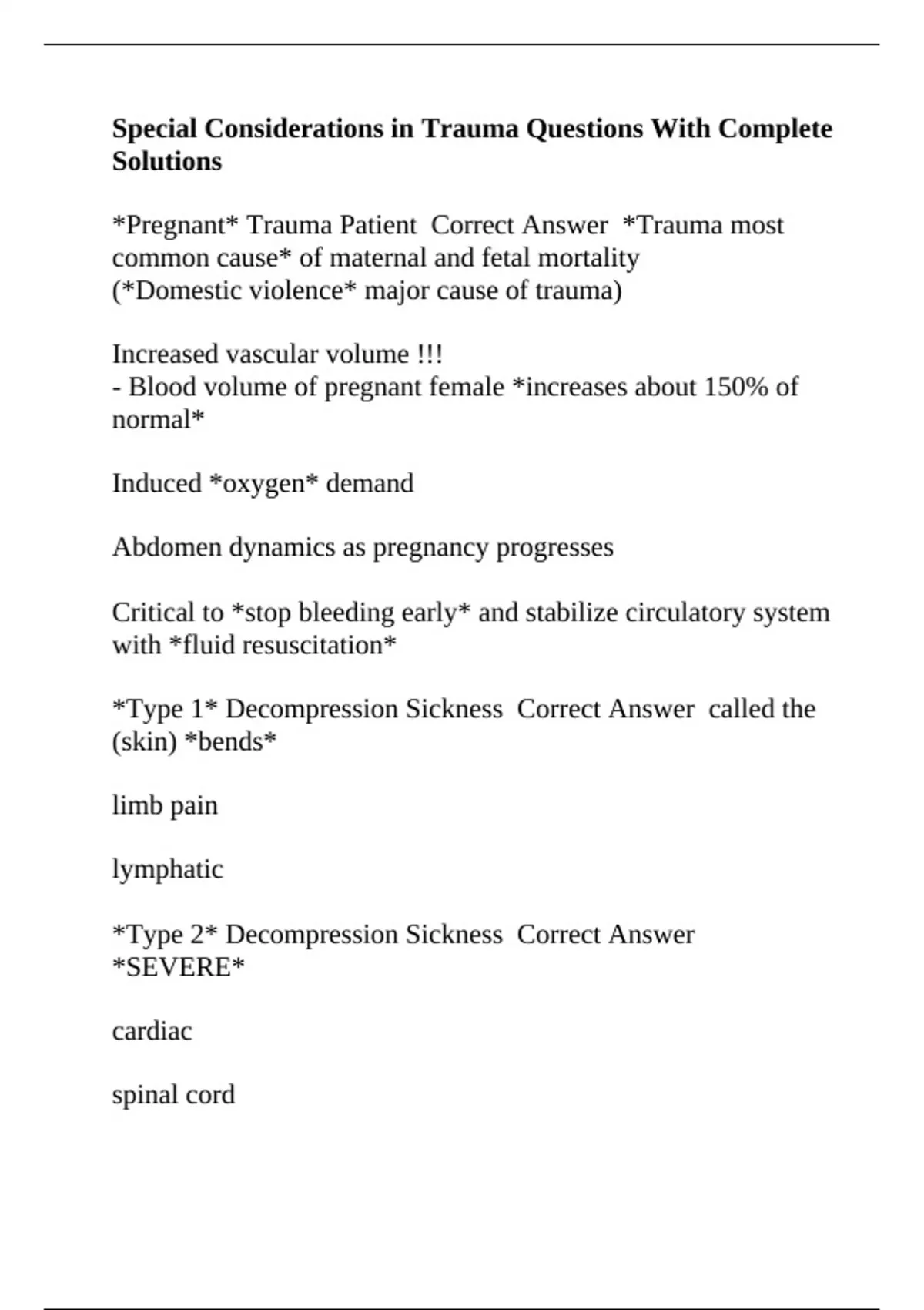 Special Considerations in Trauma Questions With Complete Solutions ...