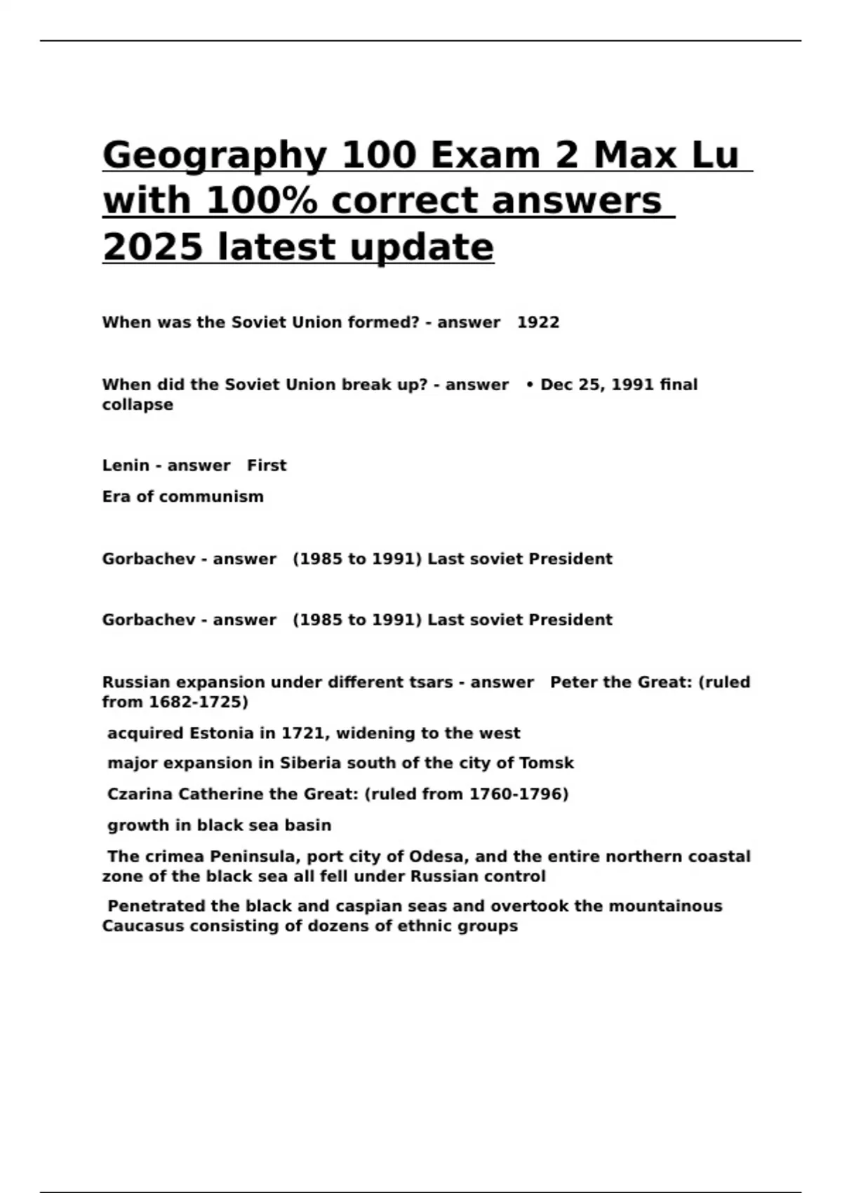 Geography 100 Exam 2 Max Lu with 100- correct answers 2025 latest ...