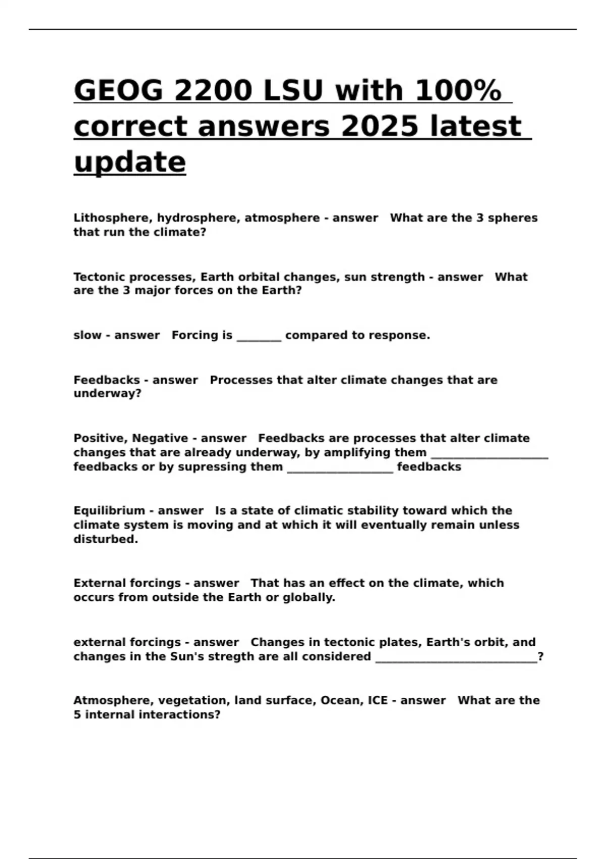 GEOG 2200 LSU with 100- correct answers 2025 latest update - GEOG 200 ...