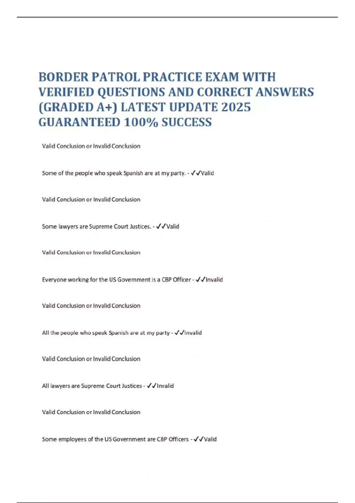 BORDER PATROL PRACTICE EXAM WITH VERIFIED QUESTIONS AND CORRECT ANSWERS ...