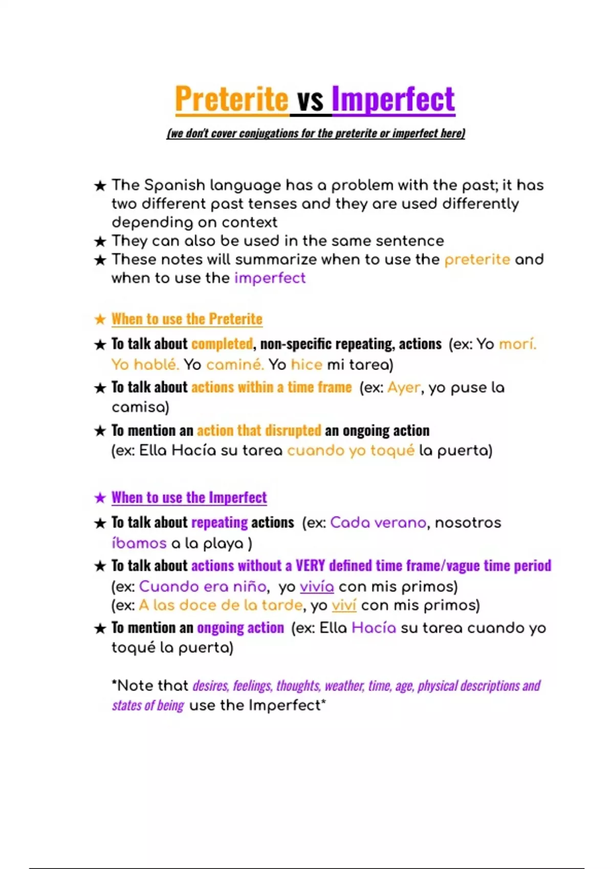 Spanish- Preterite vs Imperfect Notes - Spanish - Stuvia US