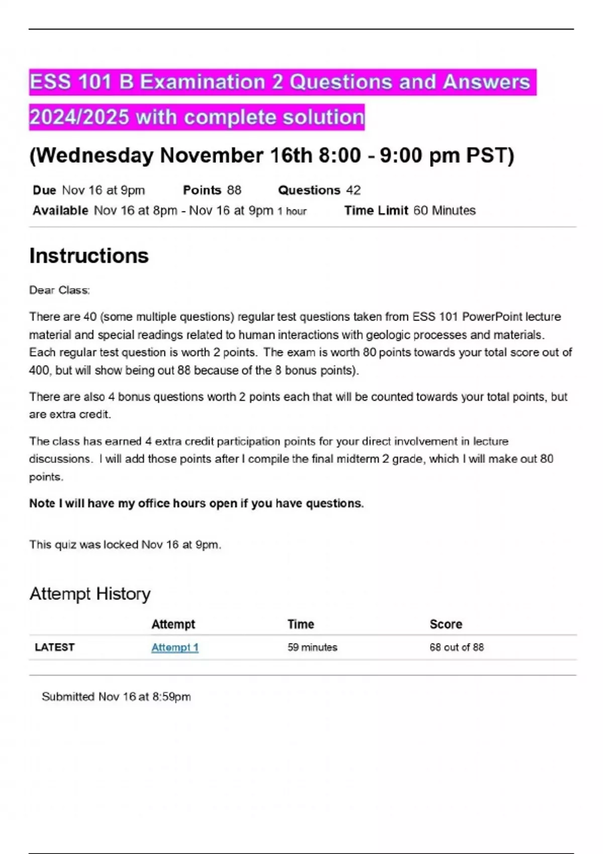 ESS 101 B Examination 2 Questions and Answers 2024/2025 with complete solution - ESS 101 - Stuvia US