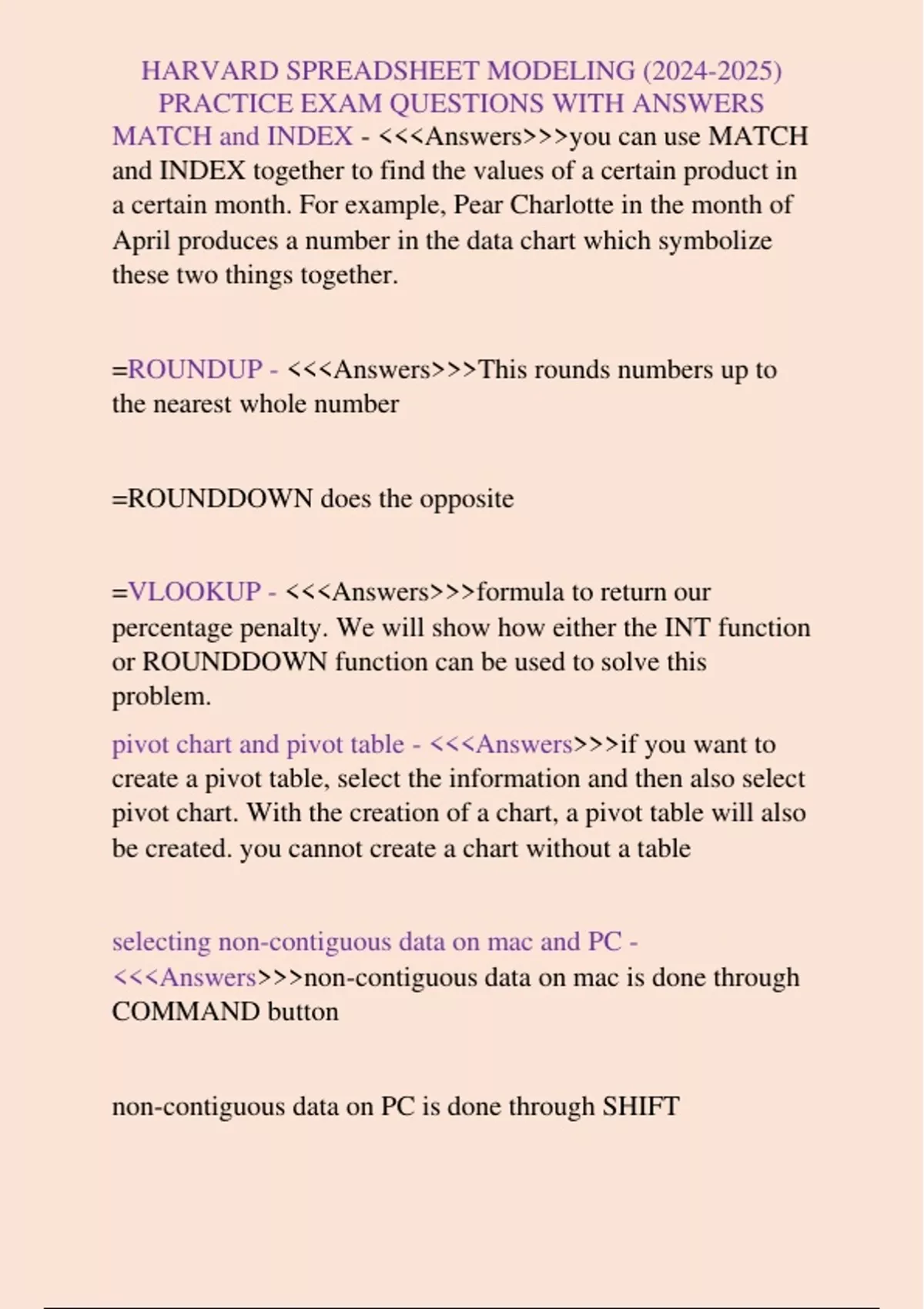 HARVARD SPREADSHEET MODELING () PRACTICE EXAM QUESTIONS WITH ANSWERS ...