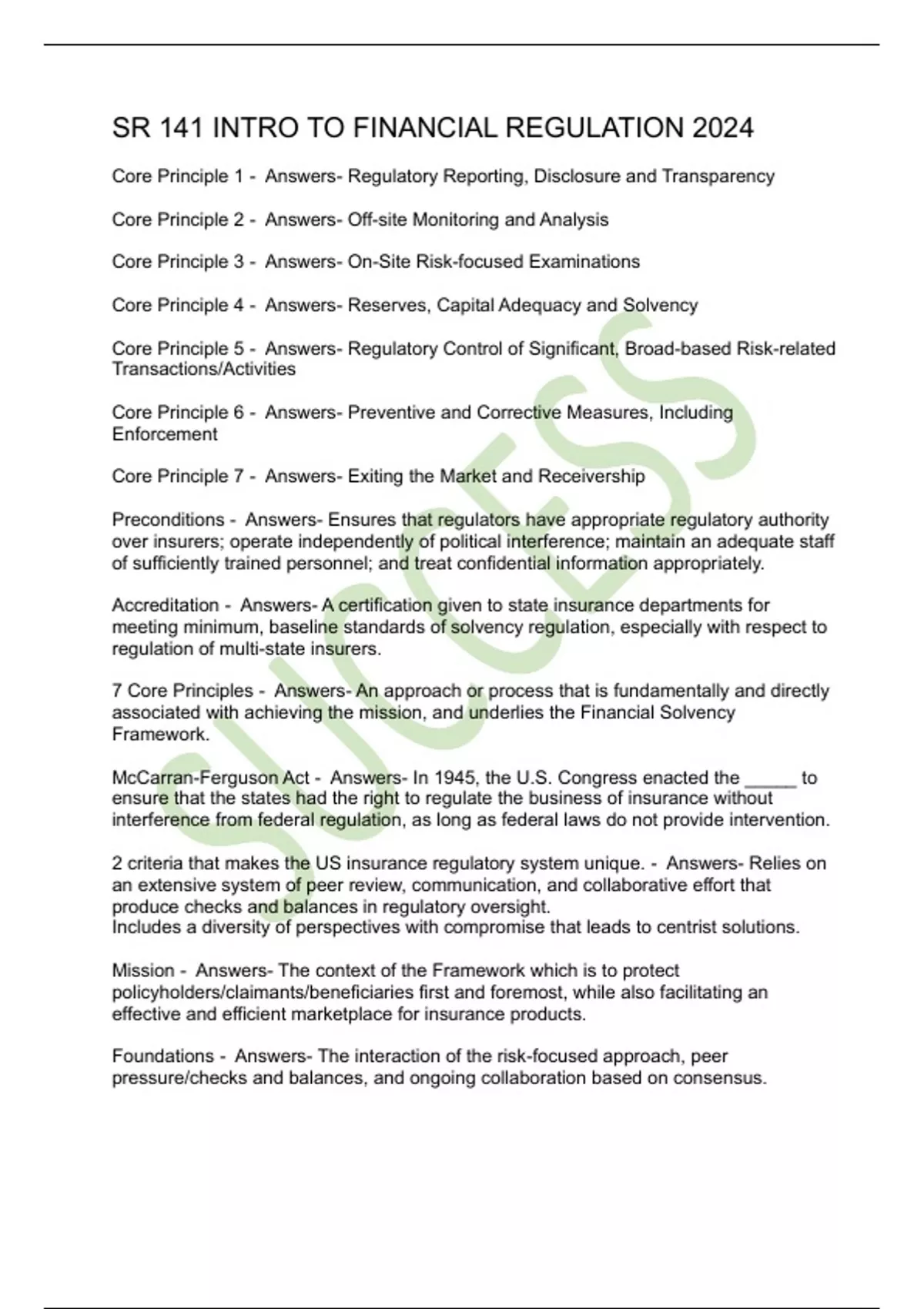 SR 141 INTRO TO FINANCIAL REGULATION 2024 - APIR - Stuvia US