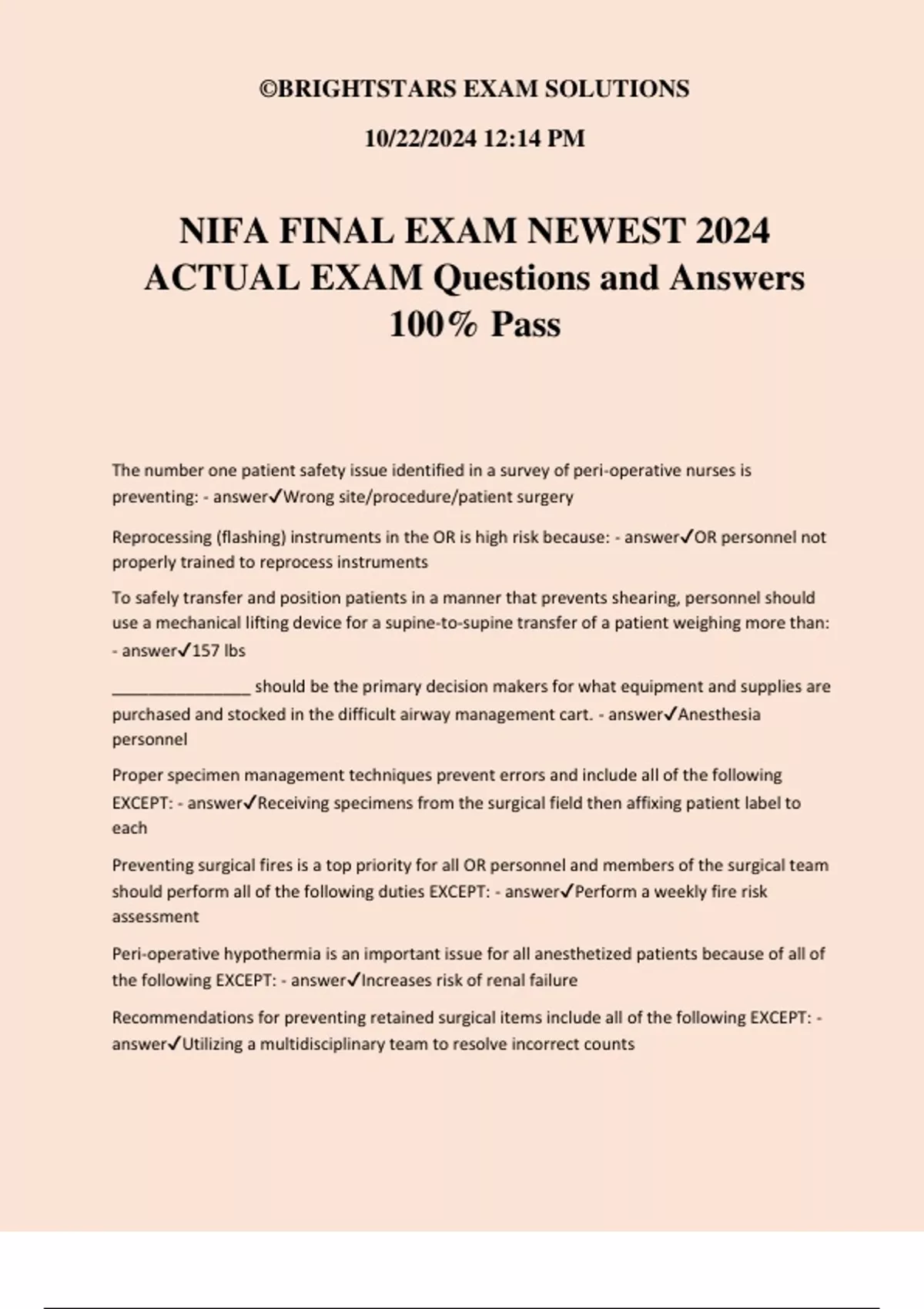 NIFA FINAL EXAM NEWEST 2024 ACTUAL EXAM Questions and Answers 100% Pass ...