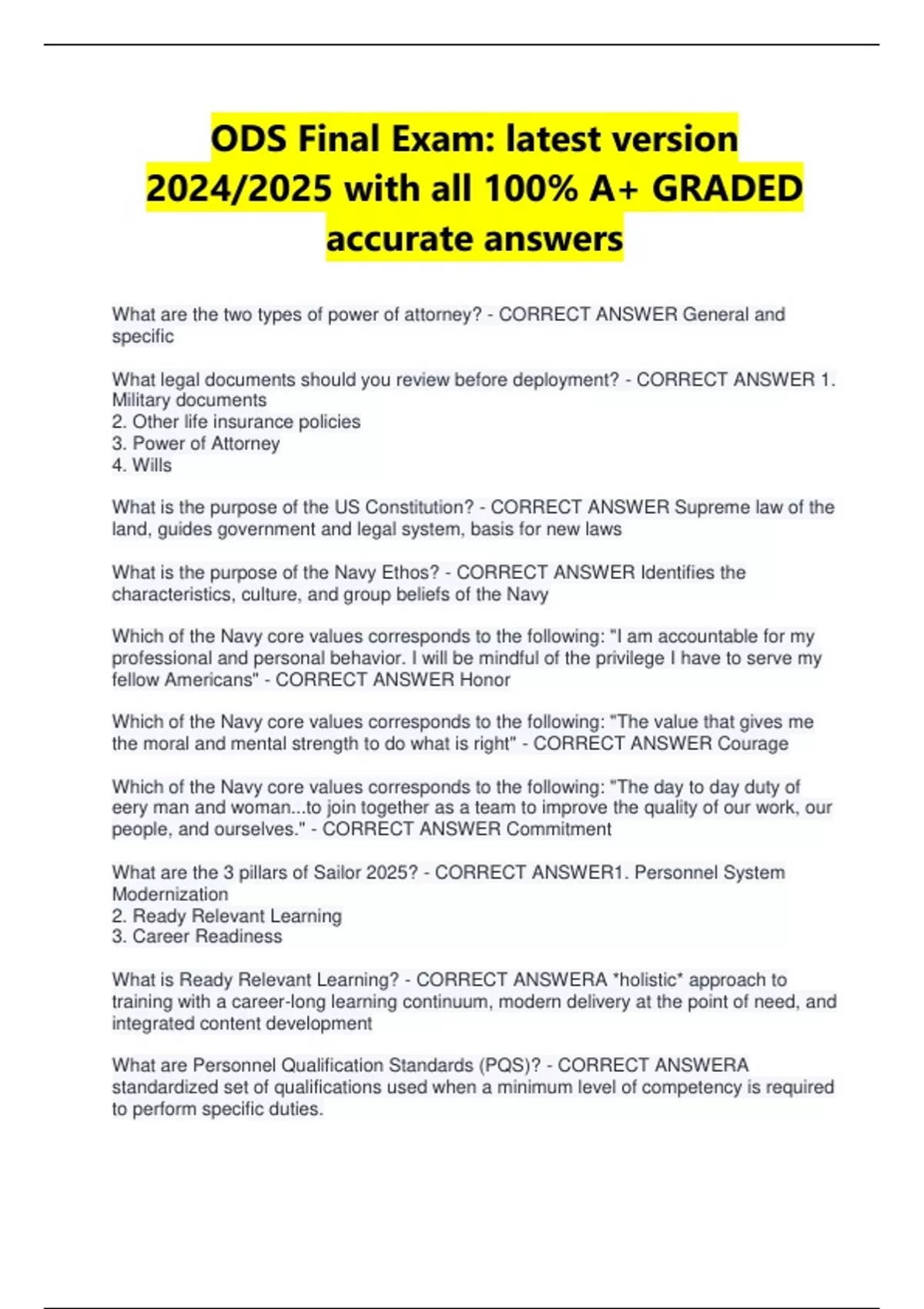 ODS Final Exam: latest version 2024/2025 with all 100% A+ GRADED ...