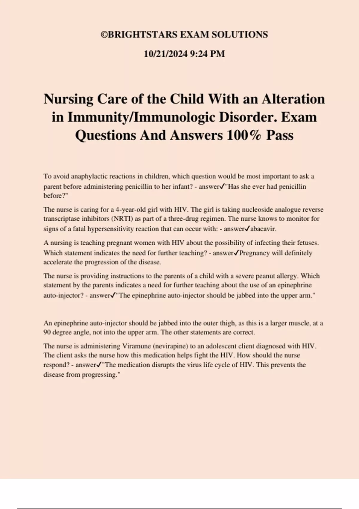 Nursing Care of the Child With an Alteration in Immunity/Immunologic ...
