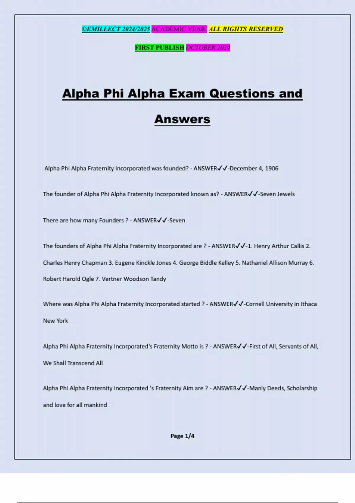 Alpha Phi Alpha Exam Questions and Answers - Alpha Phi Alpha - Stuvia US