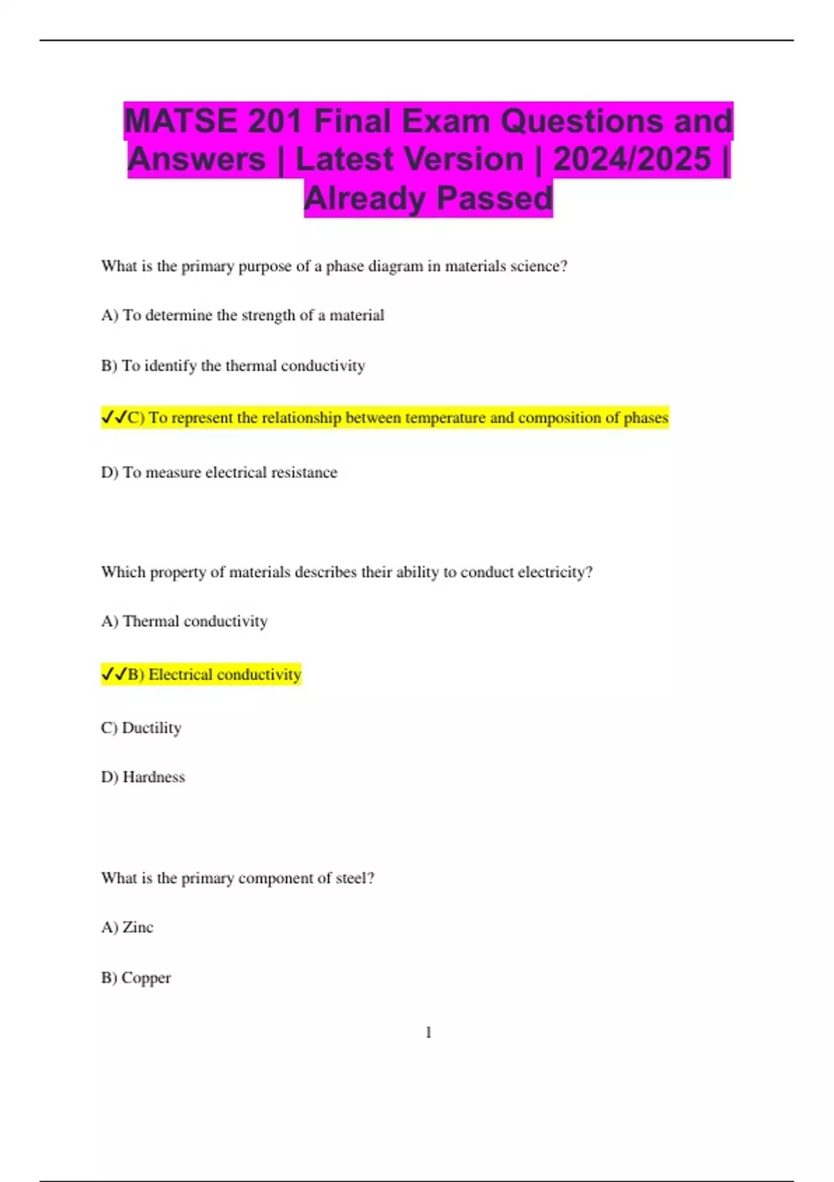 MATSE 201 Final Exam Questions and Answers | Latest Version | 2024/2025 ...