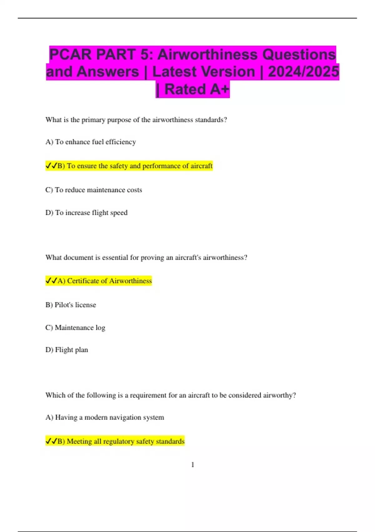 PCAR PART 5: Airworthiness Questions and Answers | Latest Version ...