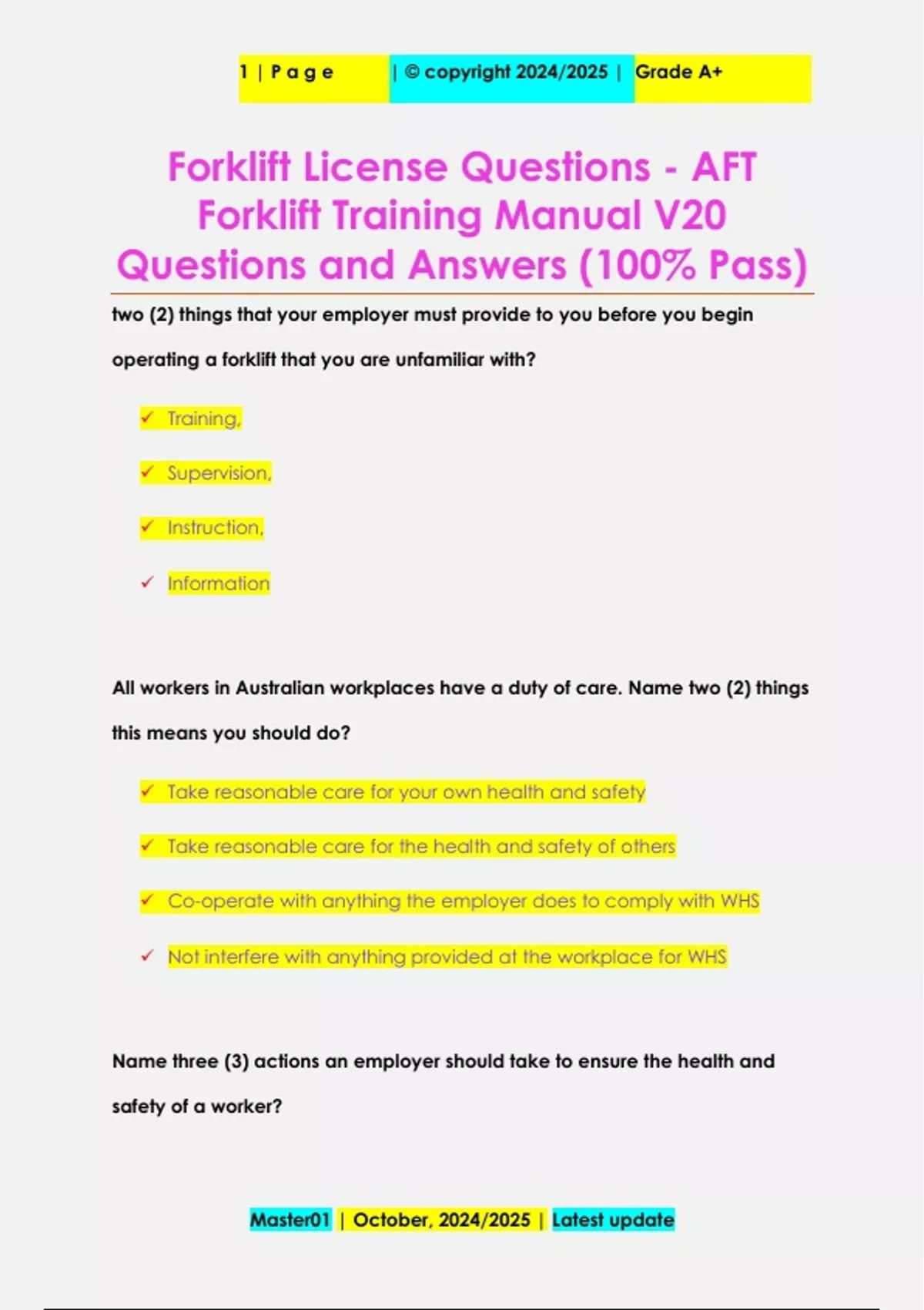 Forklift License Questions - AFT Forklift Training Manual V20 Questions ...