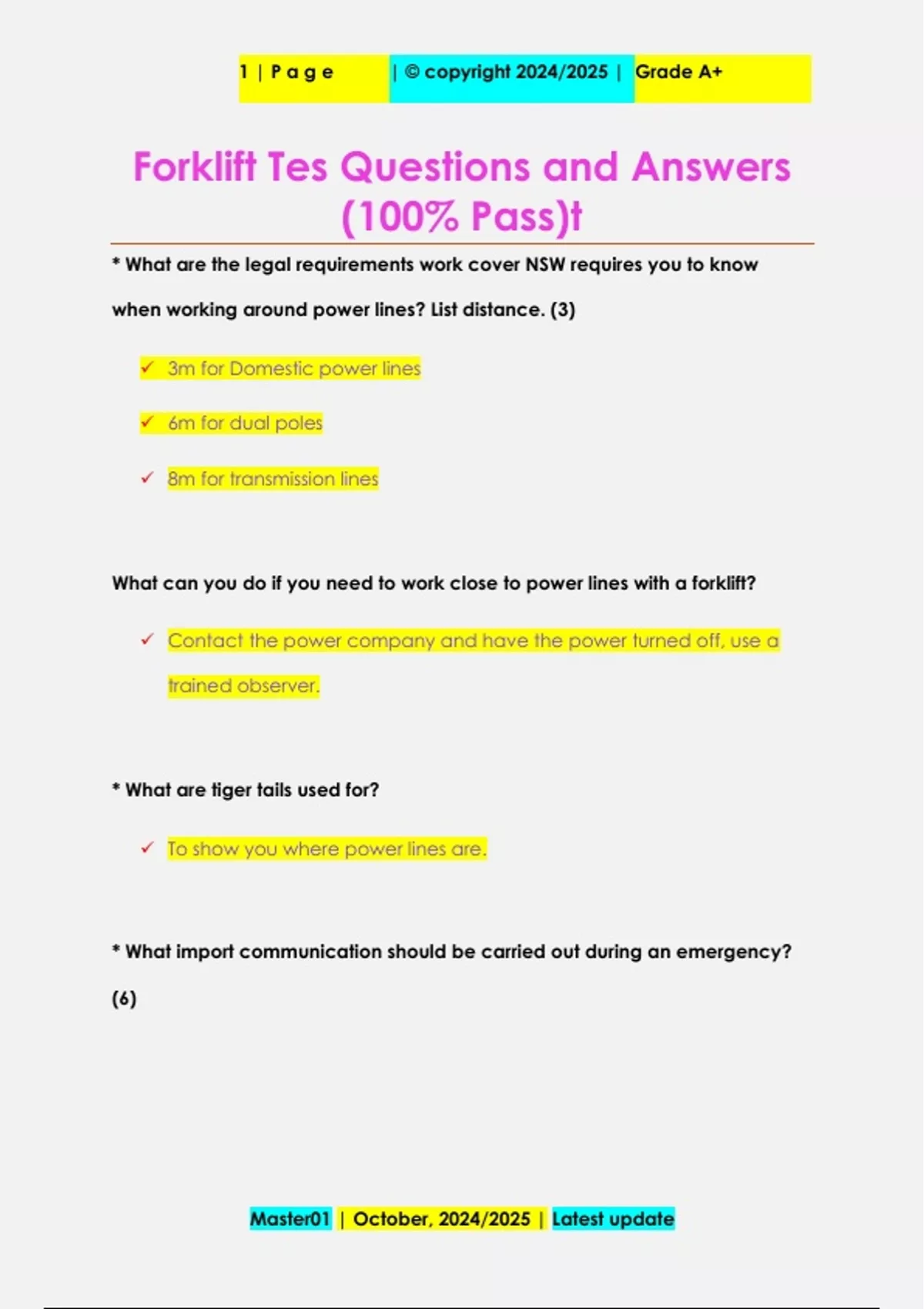 Forklift Test Questions and Answers (100% Pass) - Forklift - Stuvia US
