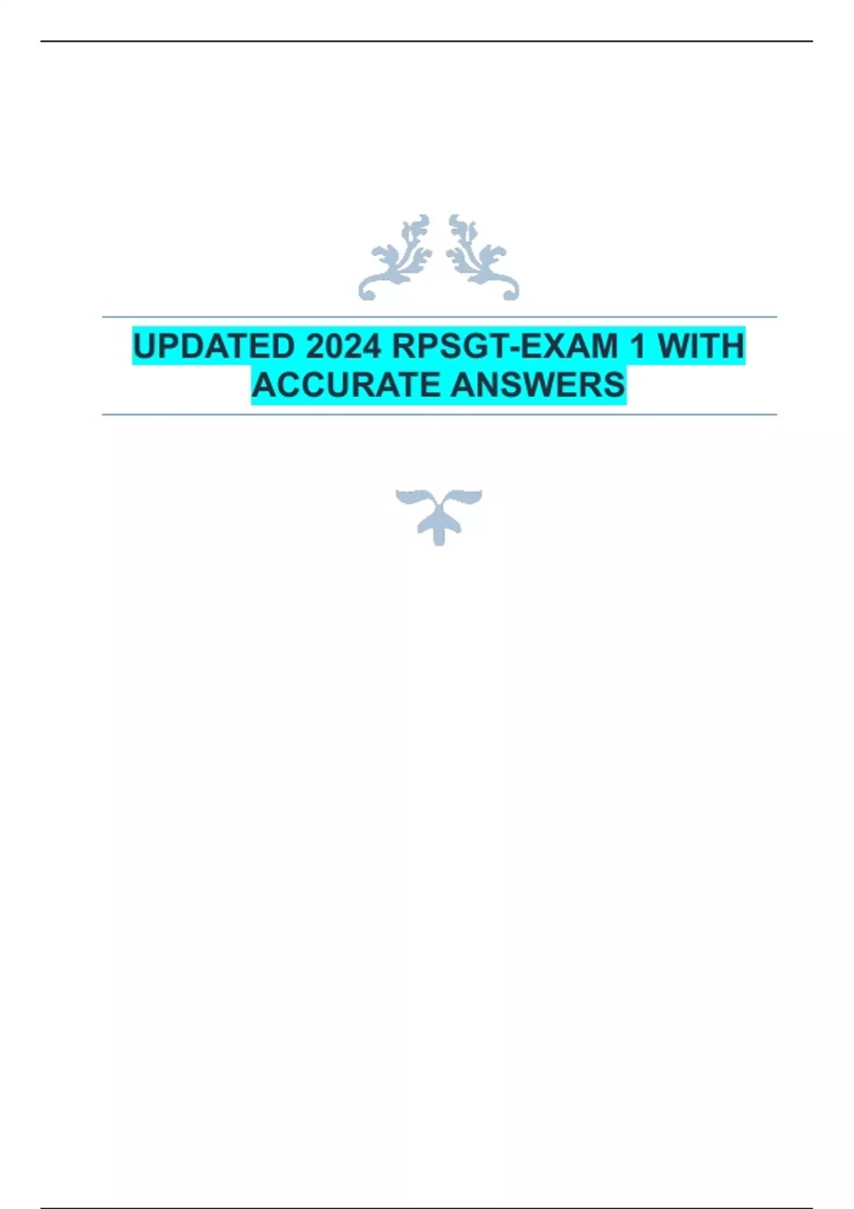 UPDATED 2024 RPSGT-EXAM 1 WITH ACCURATE ANSWERS - RPSGT - Stuvia US