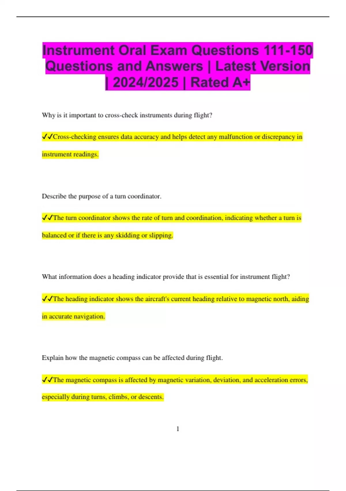 Instrument Oral Exam Questions 111-150 Questions and Answers | Latest ...