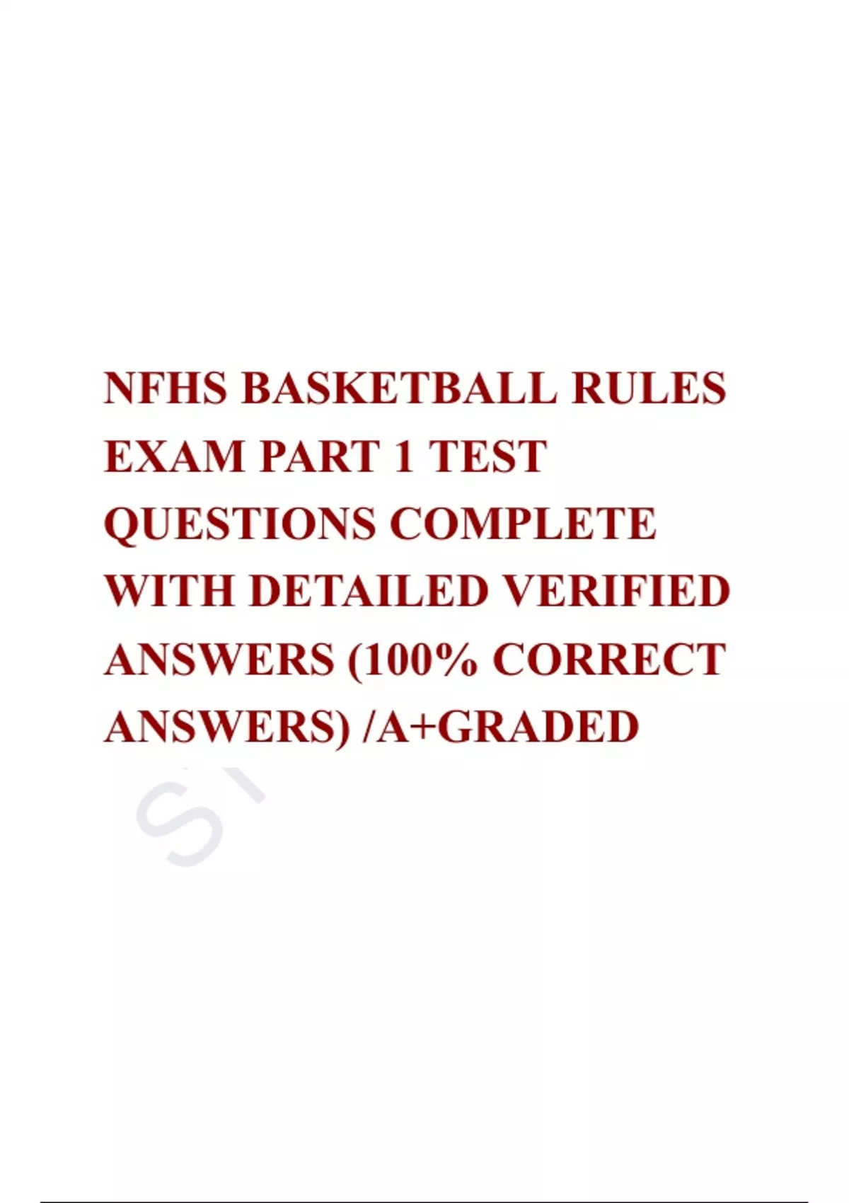 NFHS BASKETBALL RULES EXAM PART 1 TEST QUESTIONS COMPLETE WITH DETAILED ...