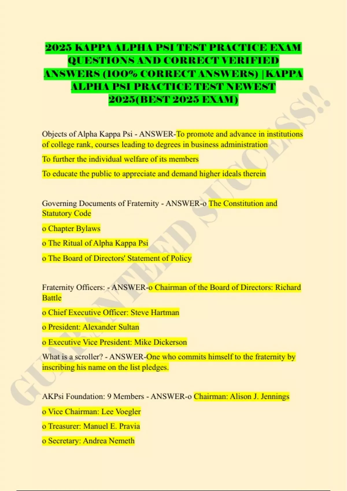 2025 KAPPA ALPHA PSI TEST PRACTICE EXAM QUESTIONS AND CORRECT VERIFIED ...