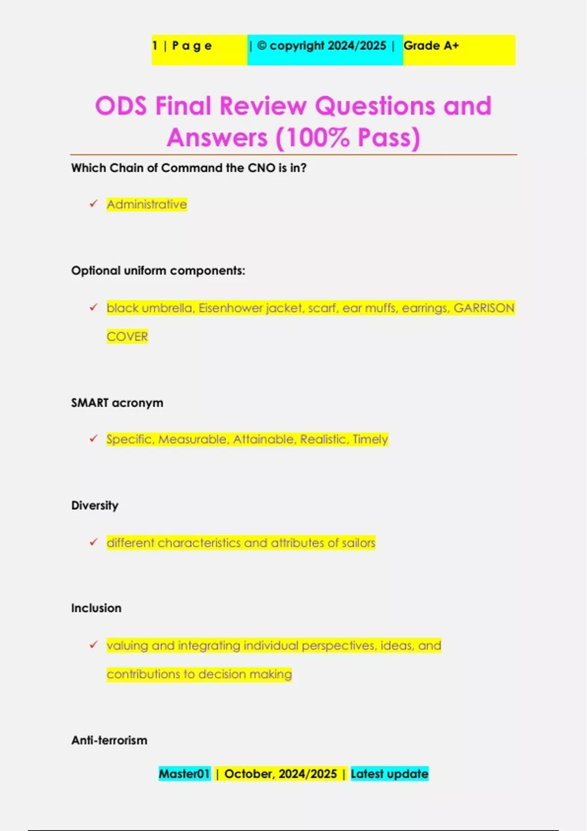 ODS Final Review Questions and Answers (100% Pass) - ODS - Stuvia US