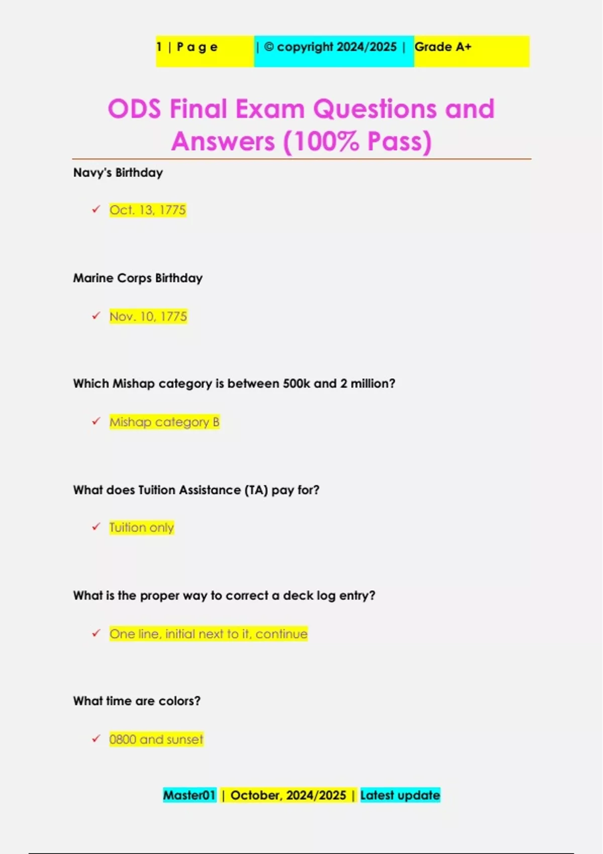 ODS Final Exam Questions and Answers (100% Pass) - ODS - Stuvia US