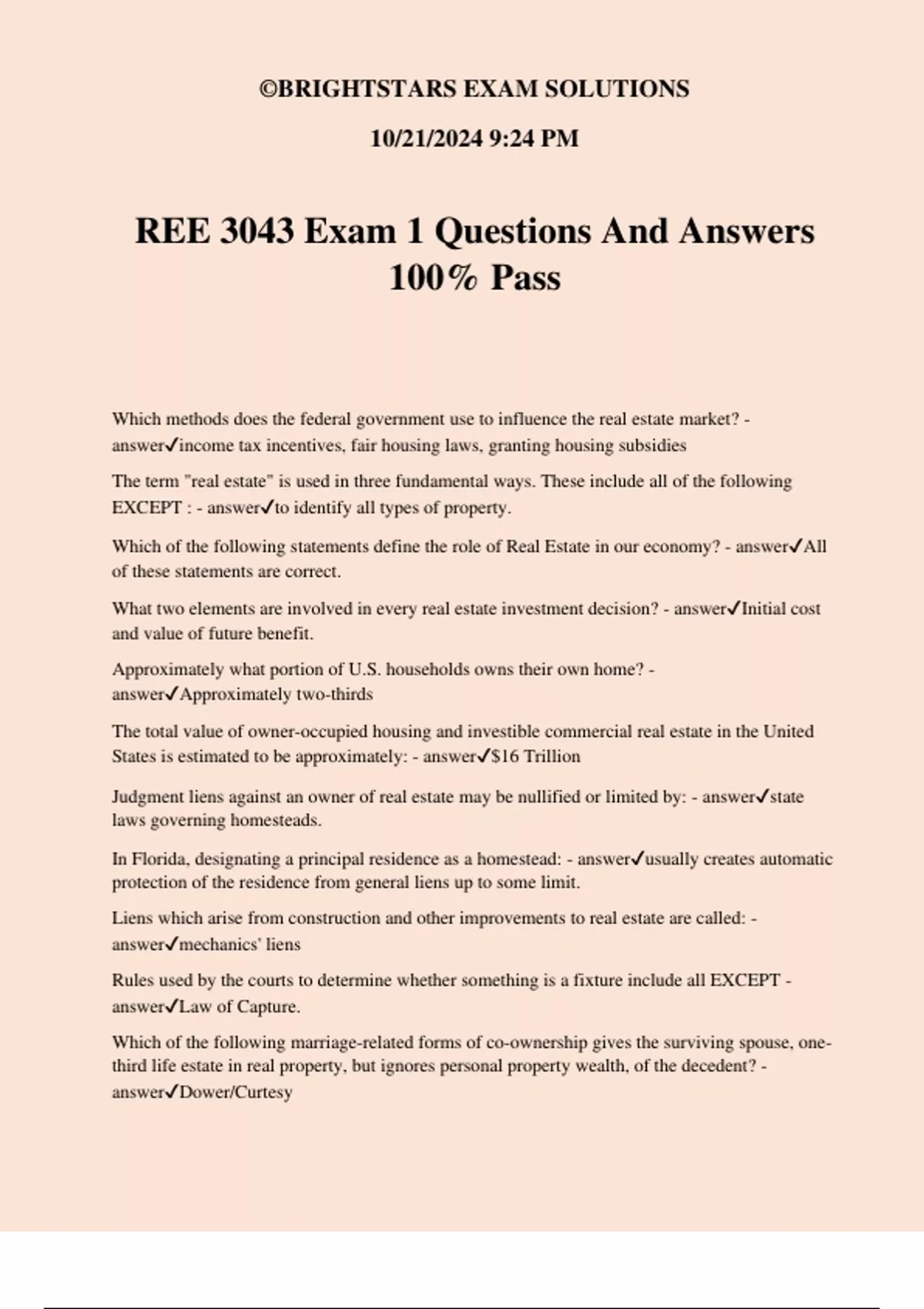 REE 3043 Exam 1 Questions And Answers 100% Pass - REE 3043 - Stuvia US