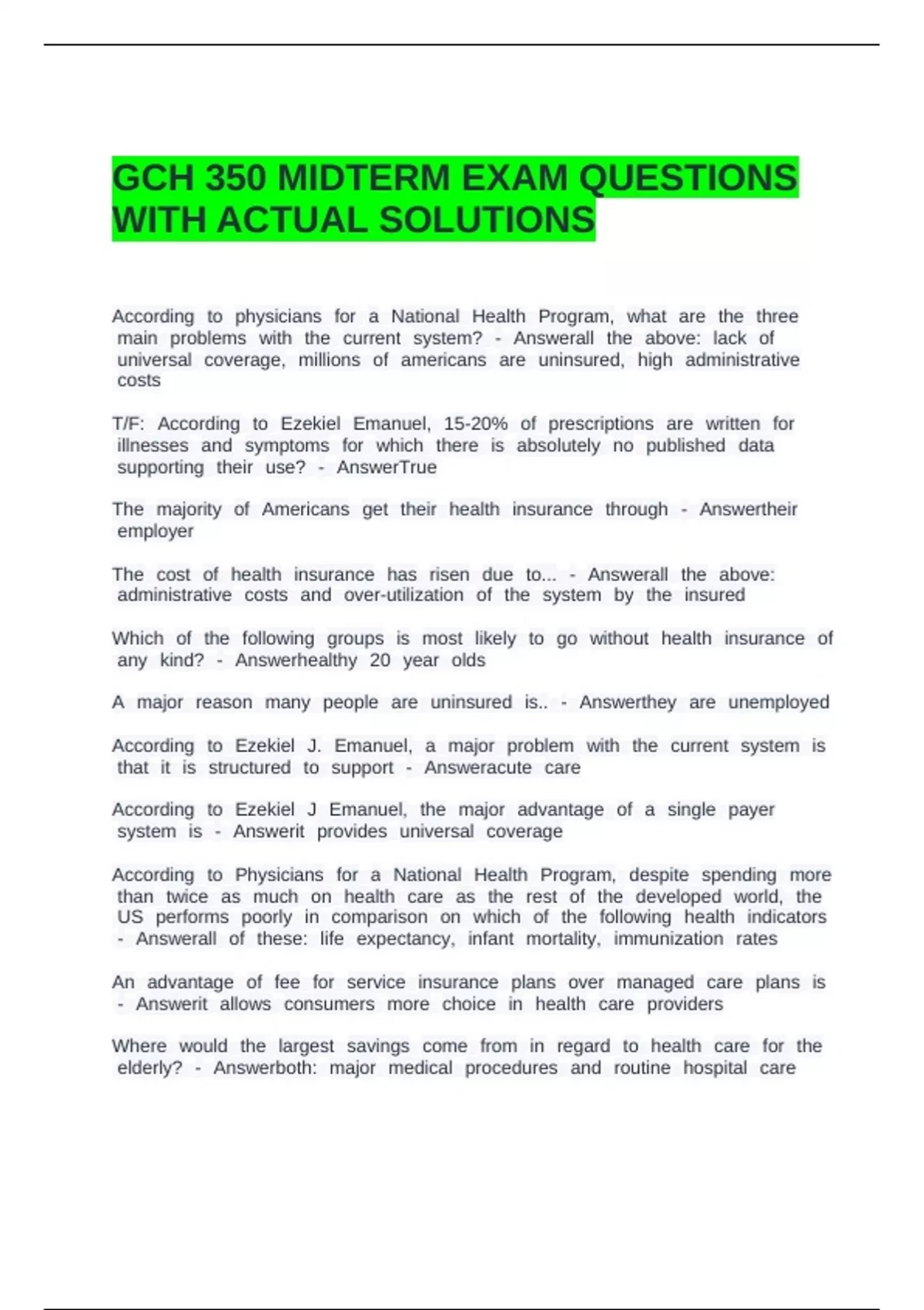 GCH 350 MIDTERM EXAM QUESTIONS WITH ACTUAL SOLUTIONS - GCH - Stuvia US