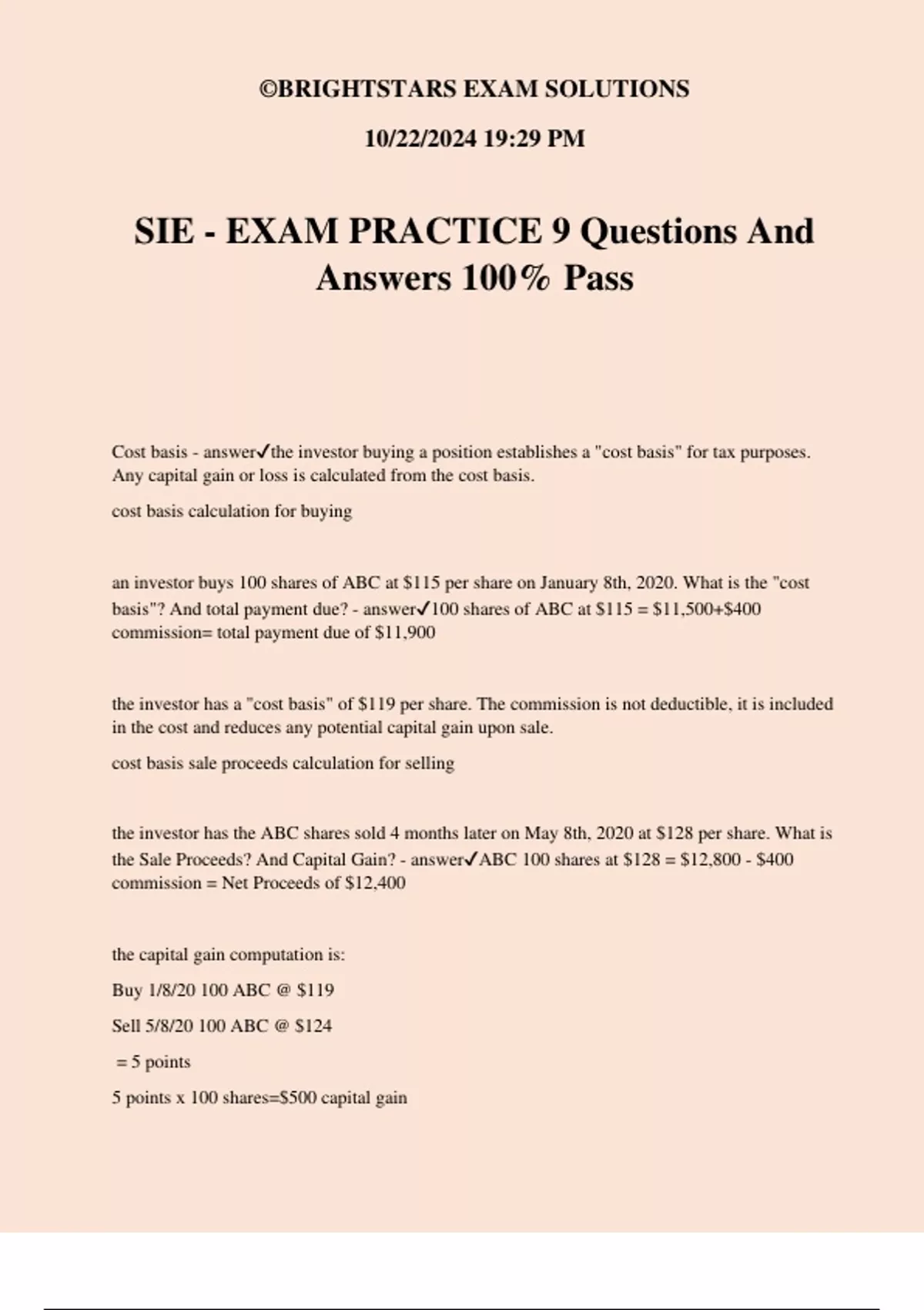 SIE - EXAM PRACTICE 9 Questions And Answers 100% Pass - Sie - Stuvia US
