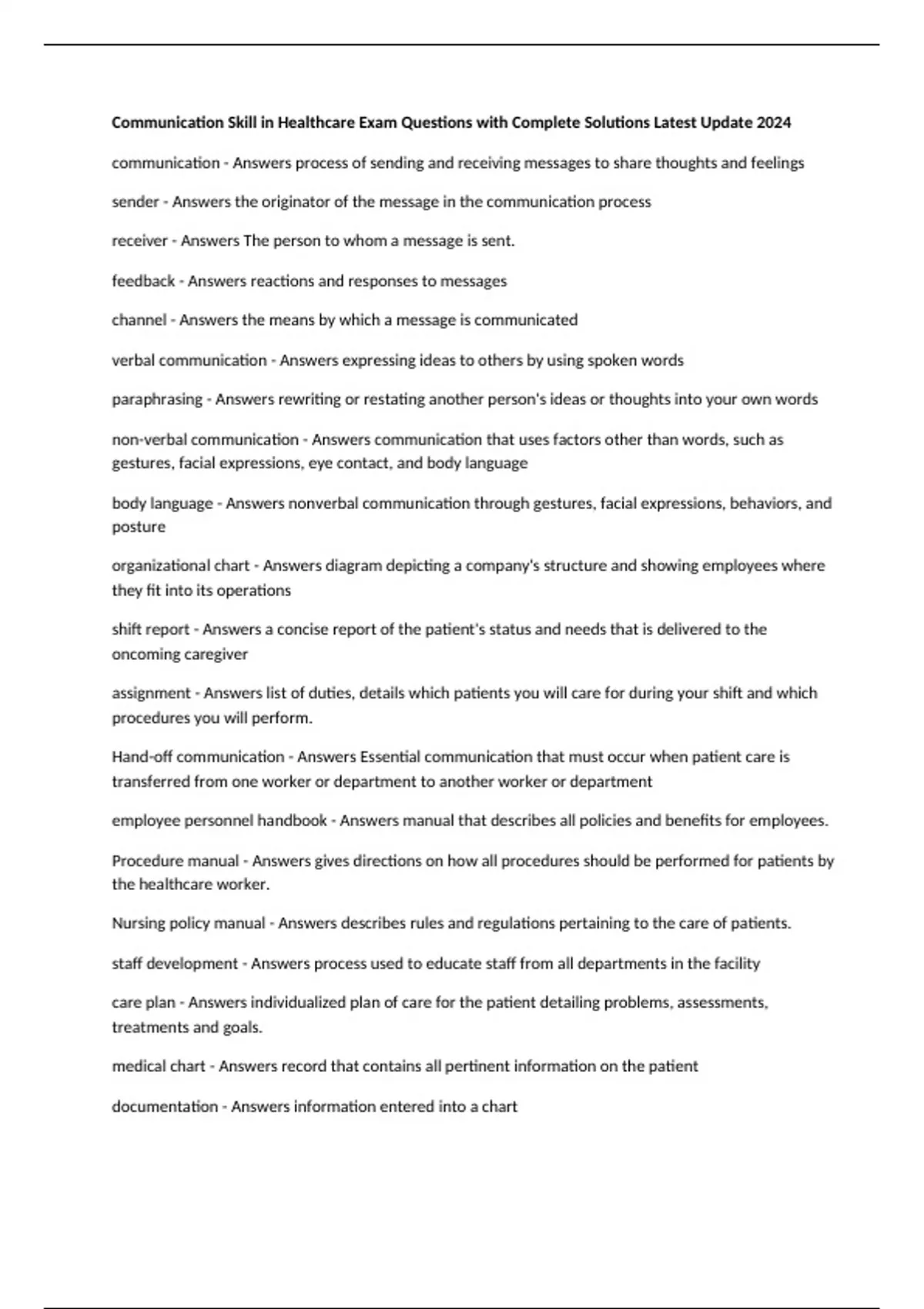 Communication Skill in Healthcare Exam Questions with Complete ...