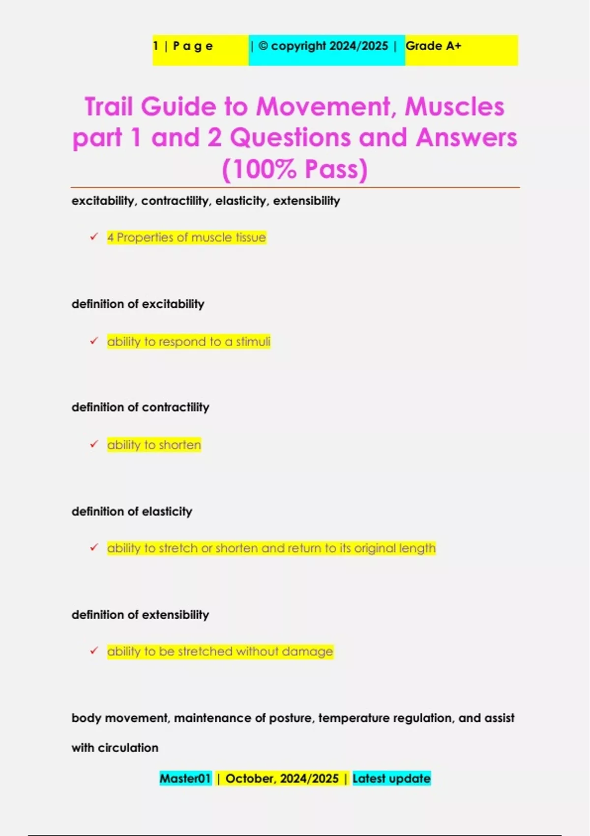 Trail Guide to Movement, Muscles part 1 and 2 Questions and Answers ...