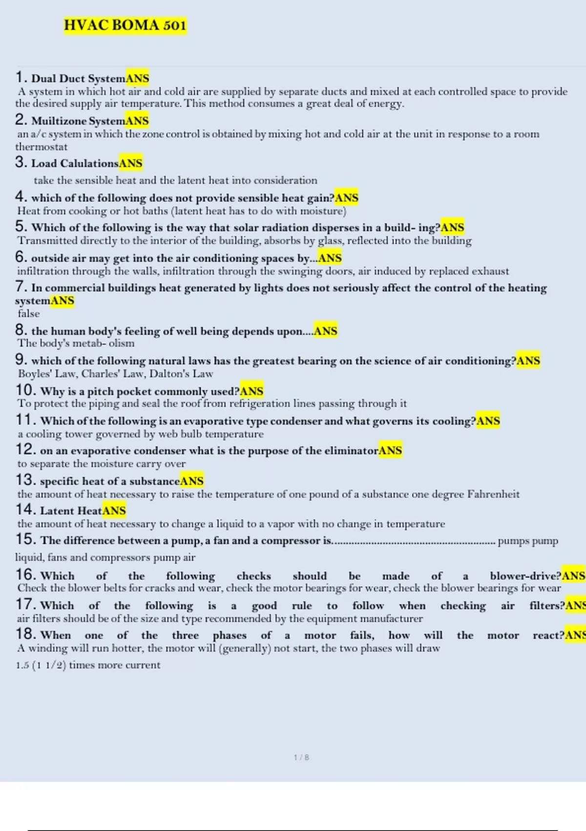 HVAC BOMA 501 1. Dual Duct System: A system in which hot air and cold ...